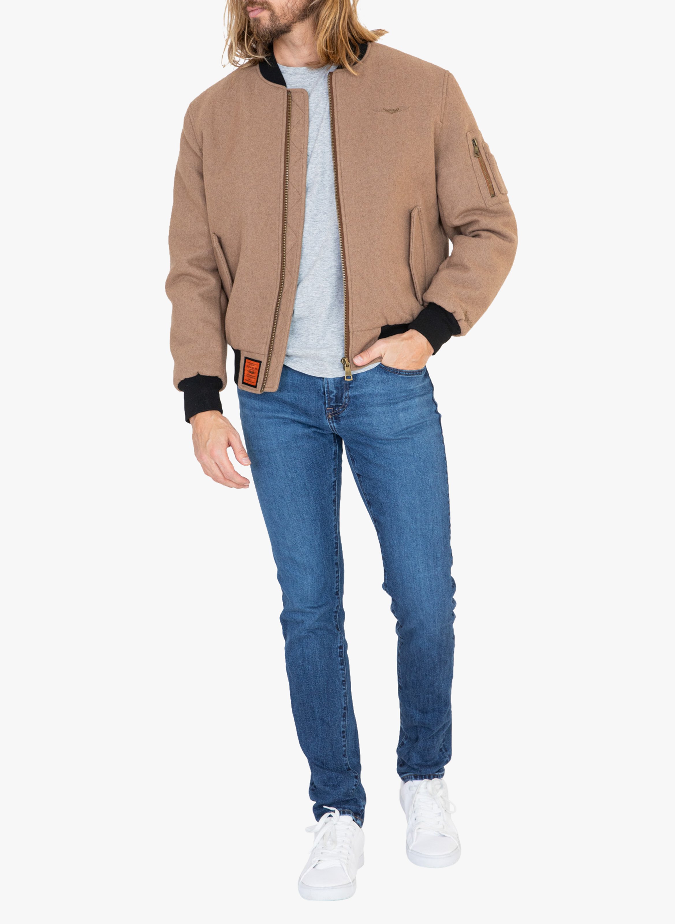 Wool-blend Bomber Jacket Beige Bombers Original - Men | Place des Tendances