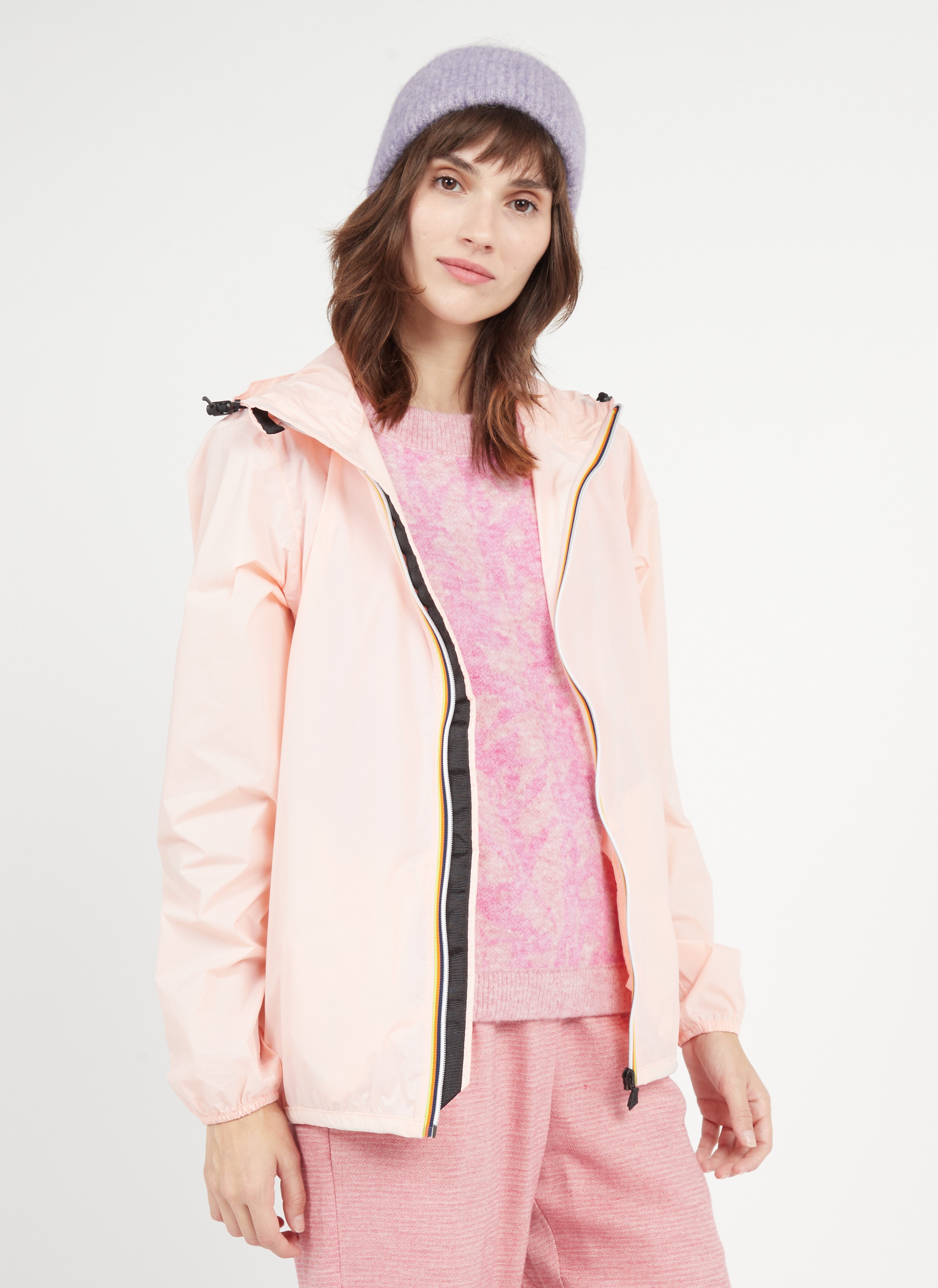 Screen-printed Windbreaker With Hood Pink Dafne K-way - Women | Place ...