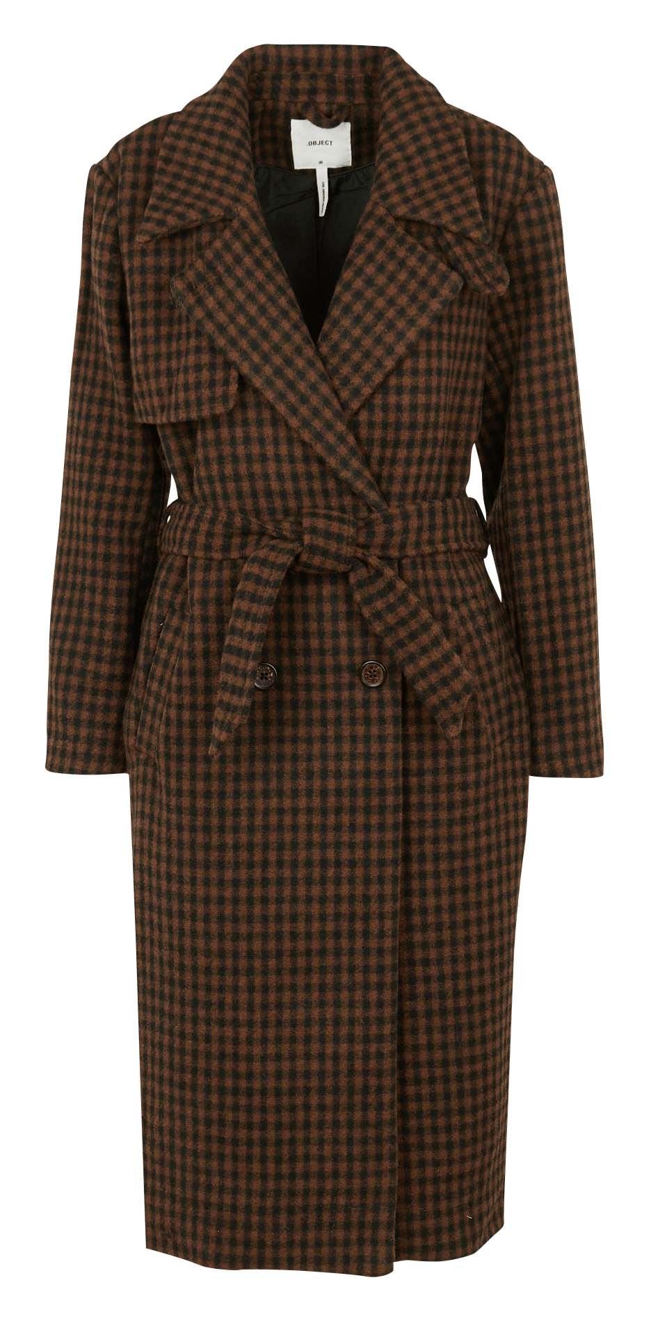 Long Checked Coat With Tailored Collar Dark Earth Object - Women ...