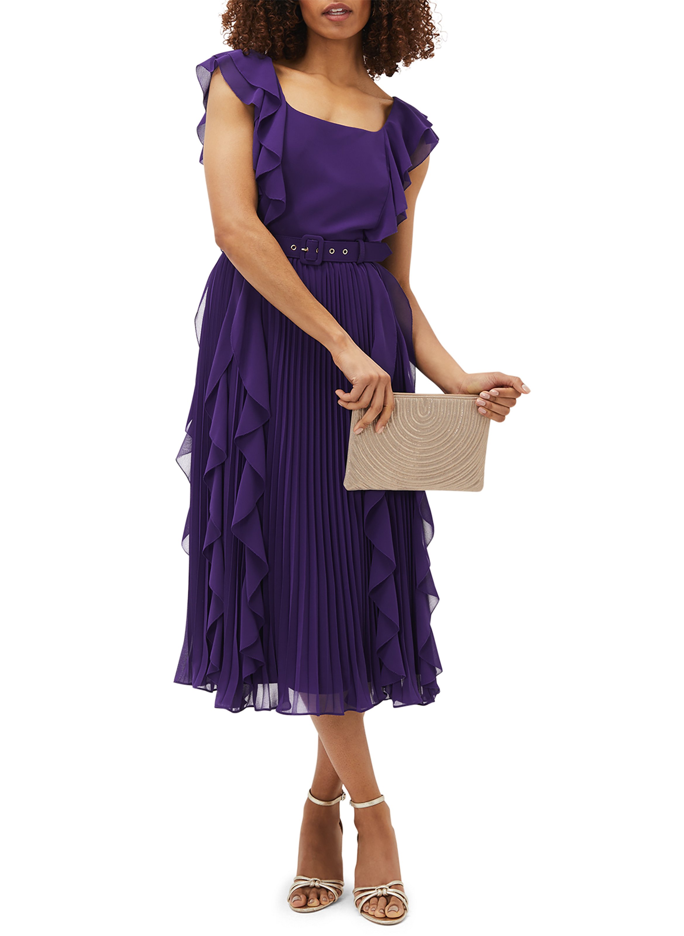 Boat-neck Ruffled Midi Dress Purple Phase Eight - Women | Place des ...