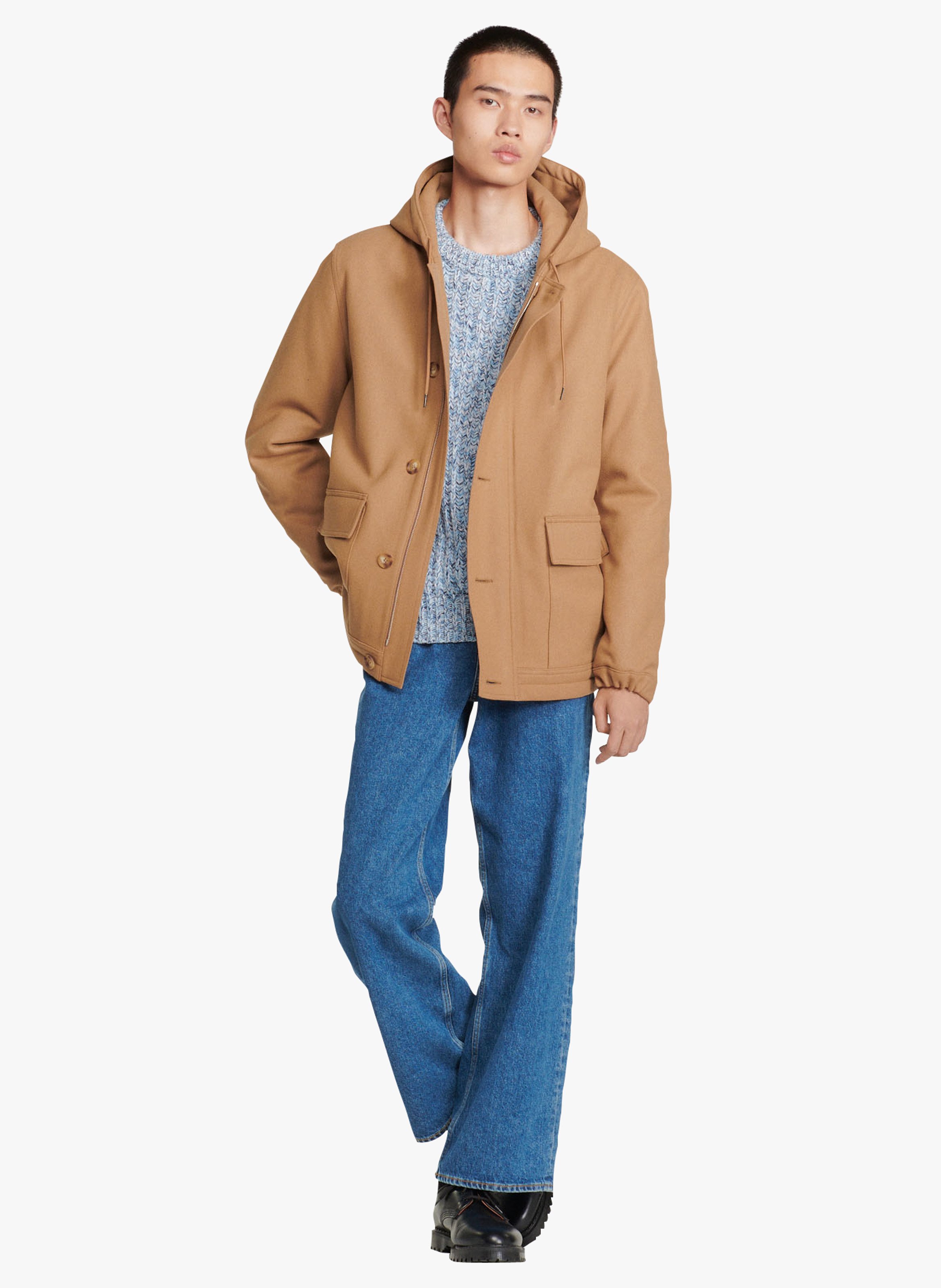 Hooded Wool Coat Camel Sandro - Men | Place des Tendances