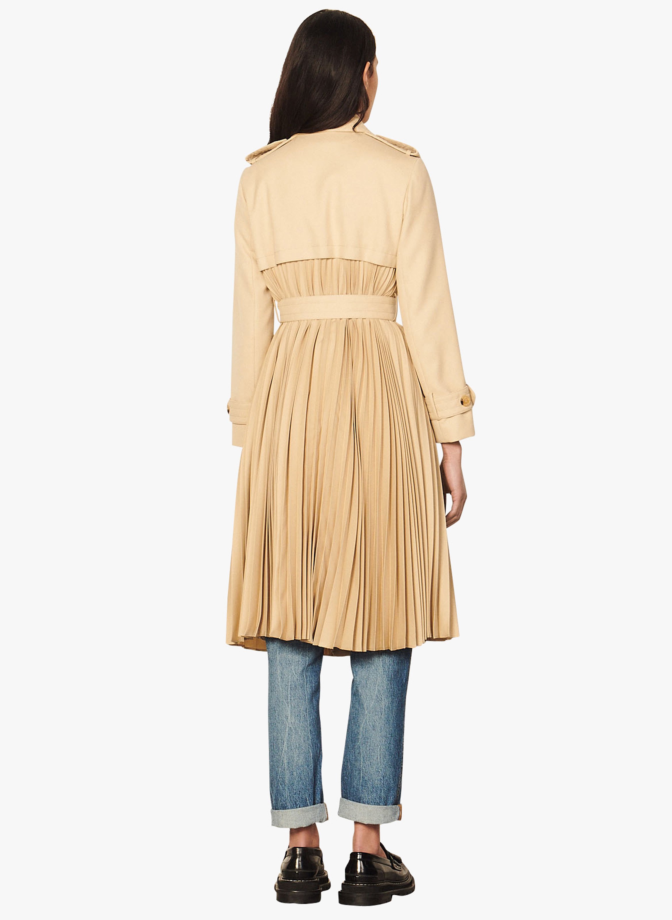 Narrow-pleat Midi Trench Coat Beige Sandro - Women | Place des Tendances