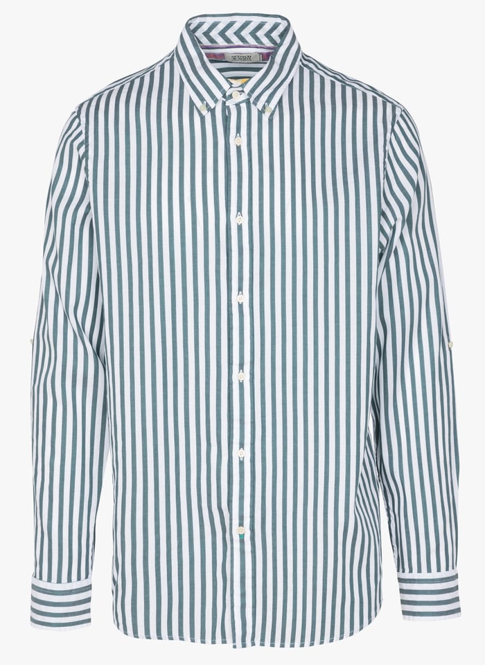 Regular Fit Striped Cotton Shirt With Button Down Collar Combo B Scotch