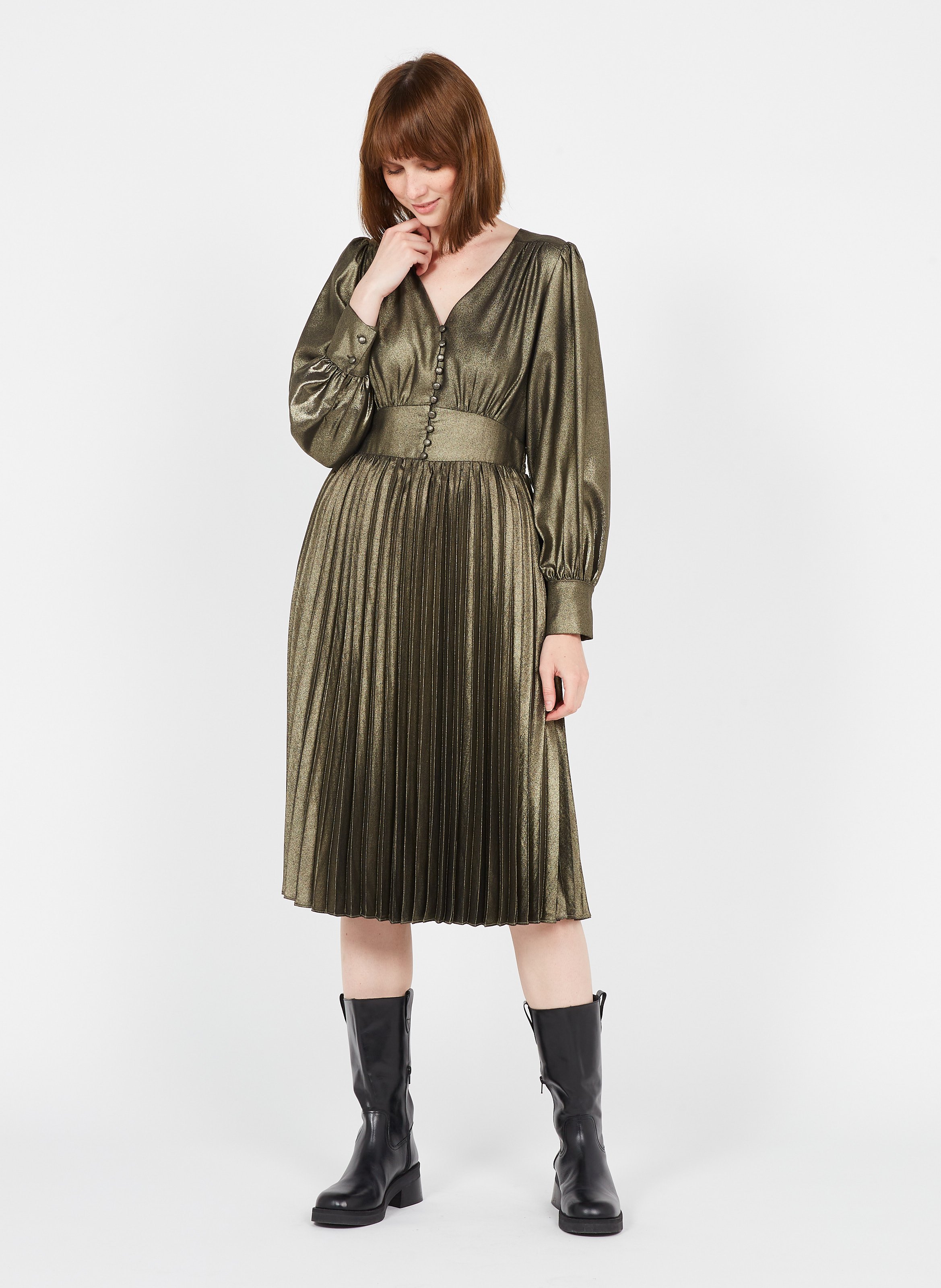 Metallic V-neck Midi Dress Or Suncoo - Women | Place des Tendances