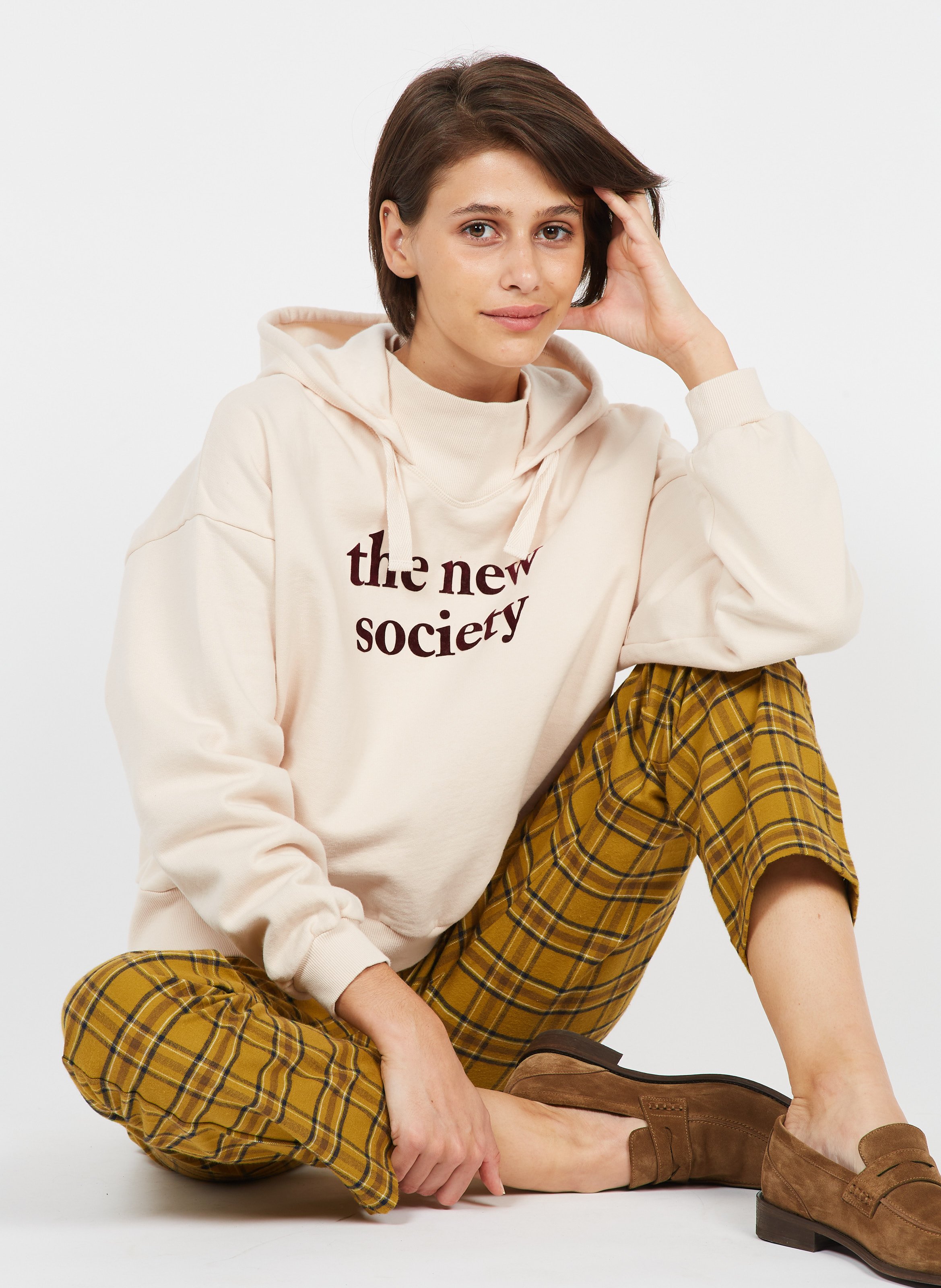 Cotton Hoodie Sand The New Society - Women - W-J01-LOGO-SAND-SAND ...