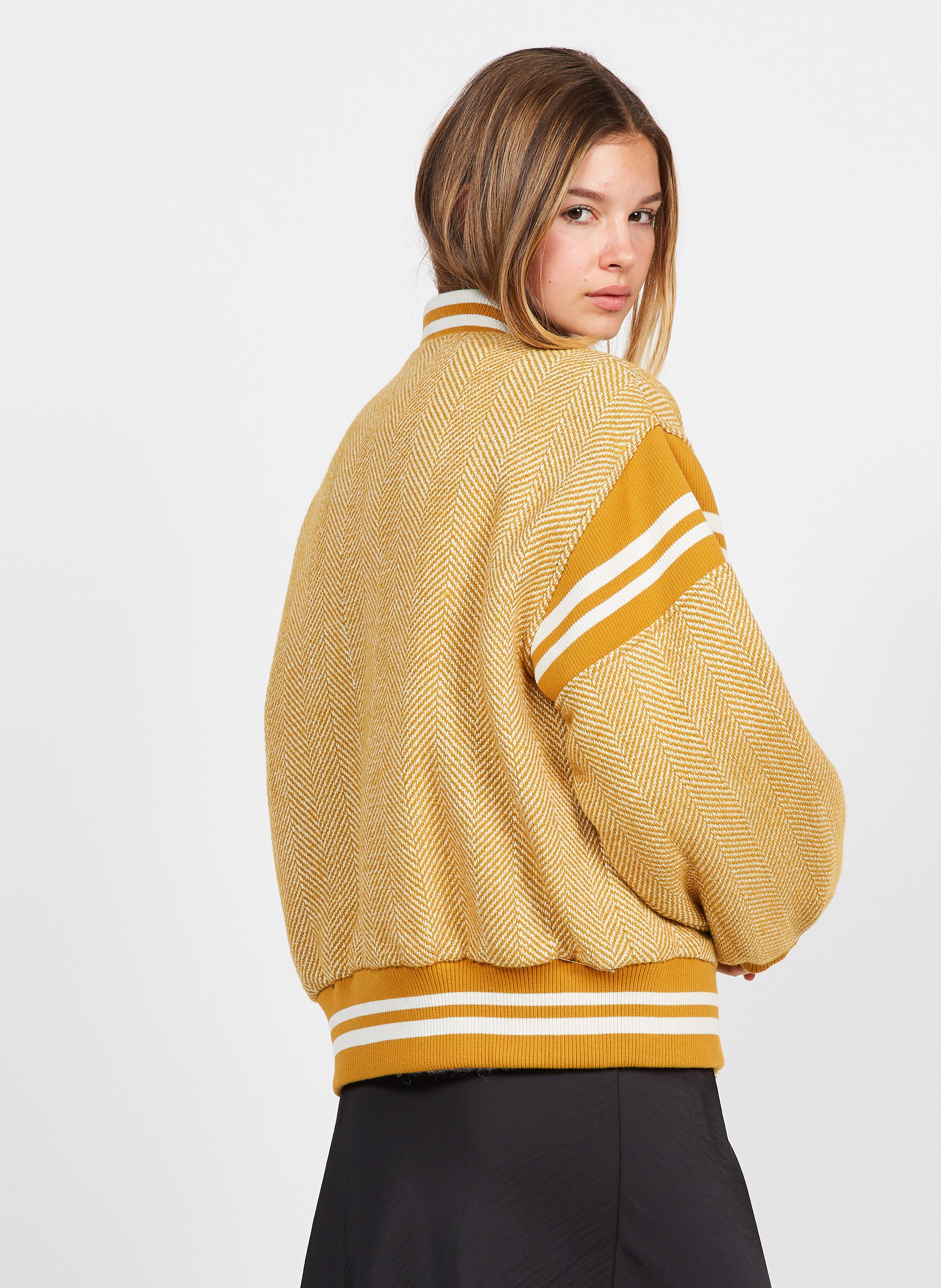 Herringbone Bomber Jacket Spinato Parchment-mustard Brow Twinset - Women | Place des Tendances