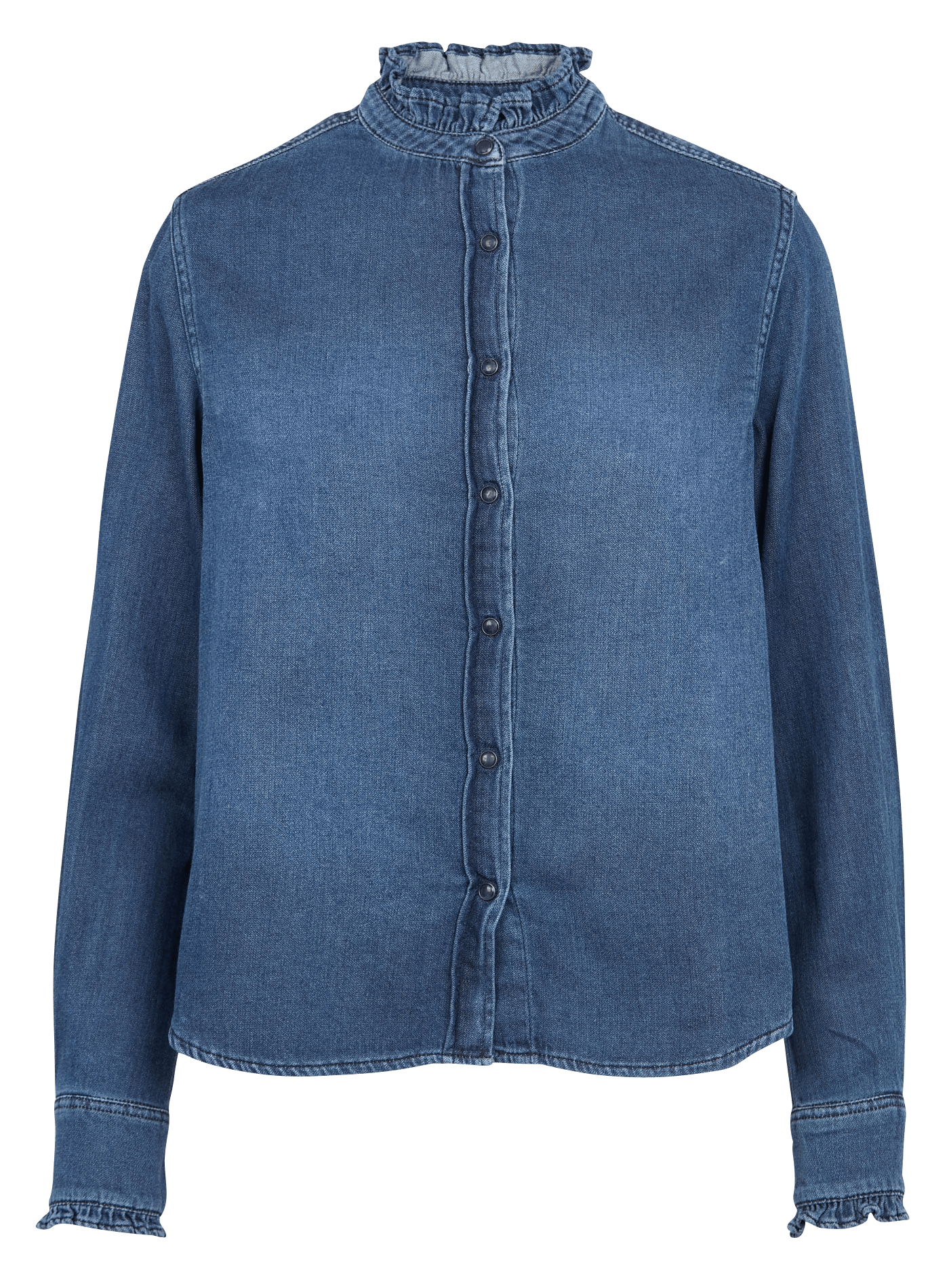 Chemise Col Rond En Jean H. Brushed Acquaverde - Femme | Place des ...