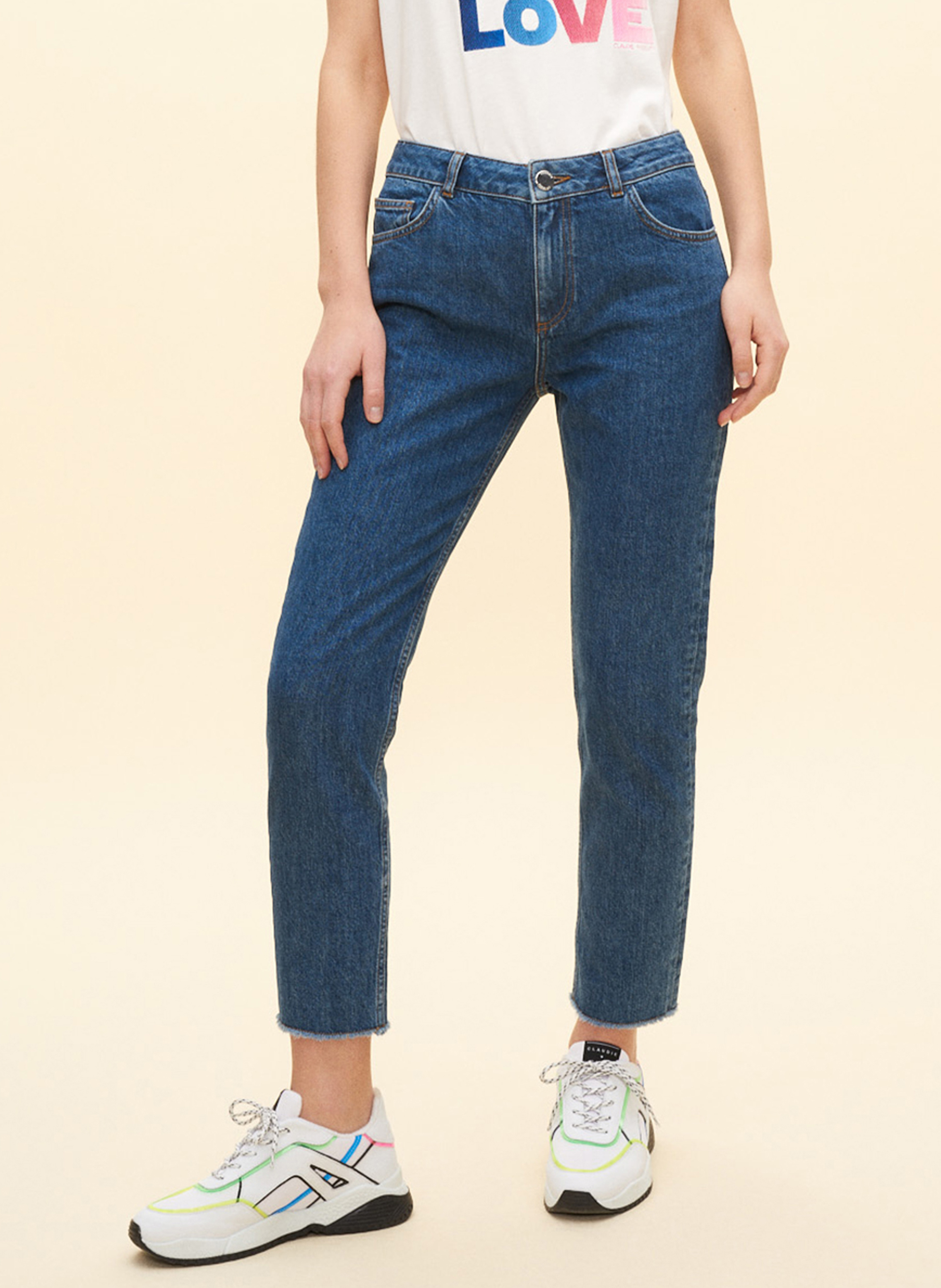 Jean Droit En Coton Stretch Blue Jean Claudie Pierlot - Femme | Place ...