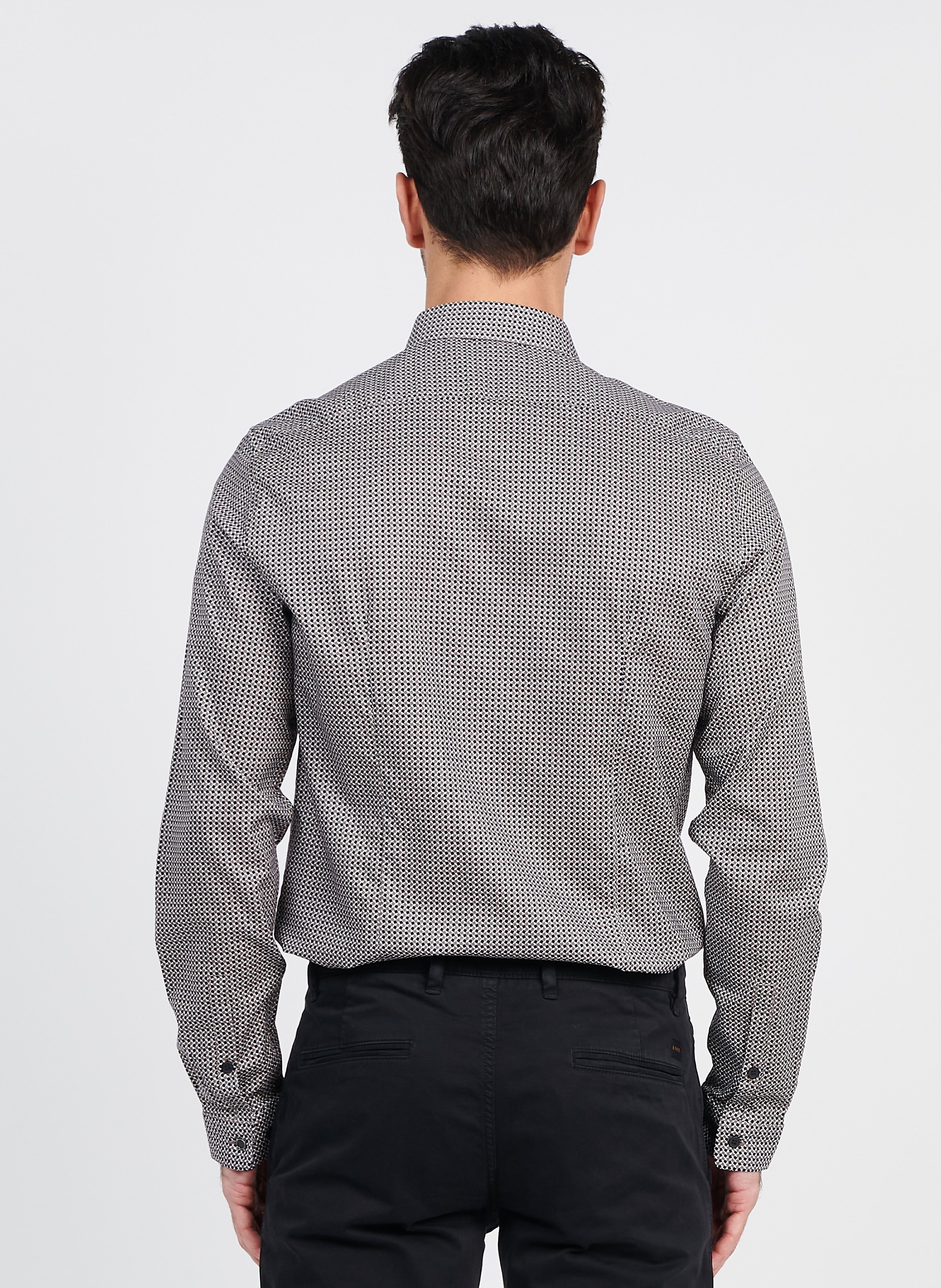 Chemise Col Classique Slim-fit Imprimée En Coton Marron Fonce Ikks ...