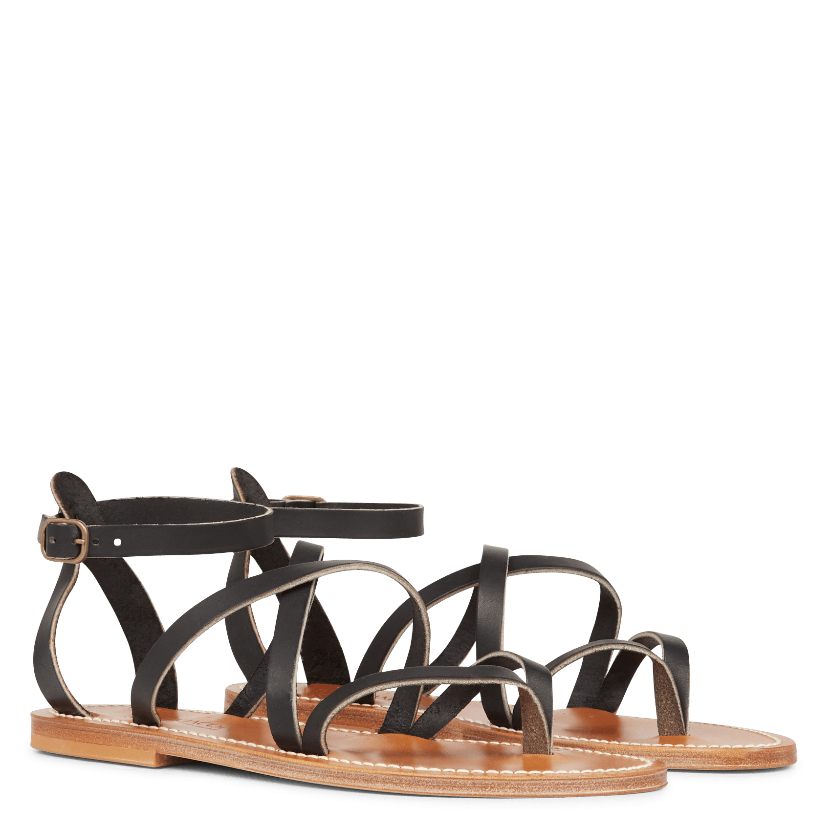 Sandales Plates En Cuir Pul Noir K Jacques - Femme | Place des Tendances