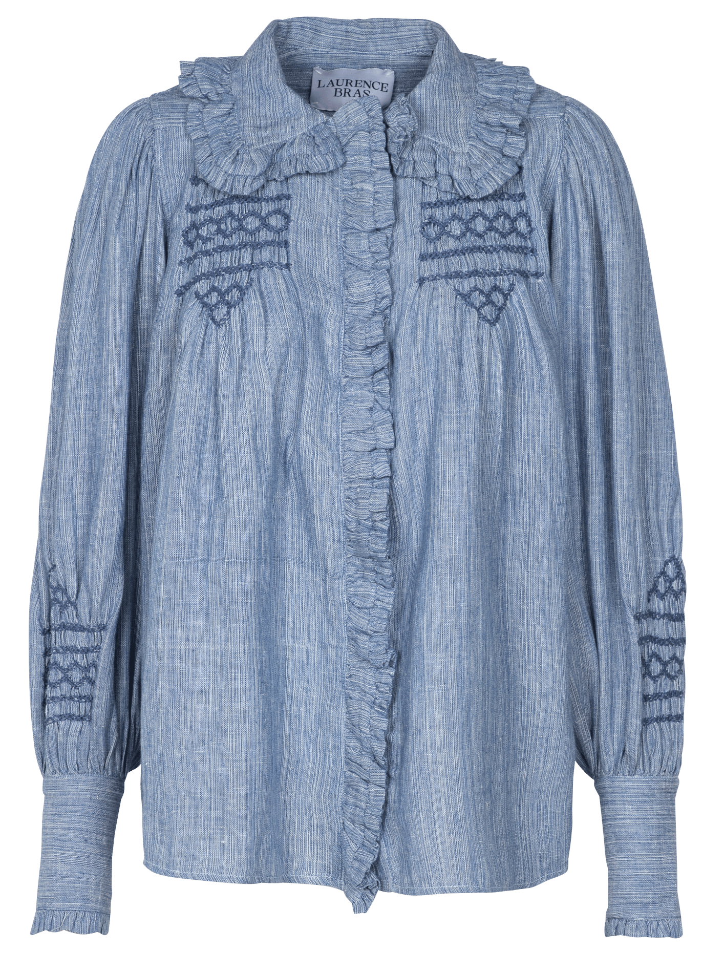 Chemise Col Claudine En Coton Mélangé Light Blue Laurence Bras - Femme ...