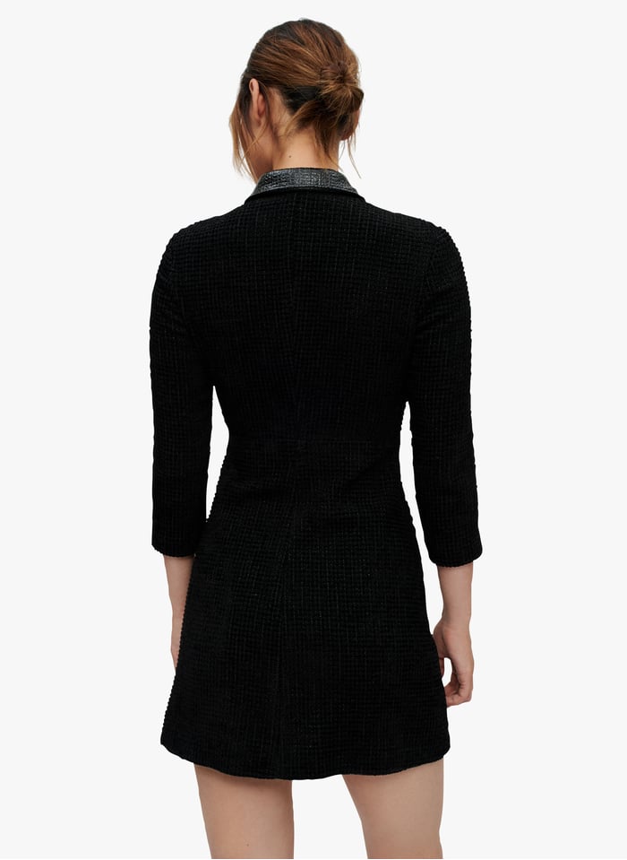 Robe En Tweed Velours Et Vinyle Noir Maje - Femme | Place des Tendances Robe En Tweed Velours Et Vinyle Noir Maje - Femme | Place des Tendances