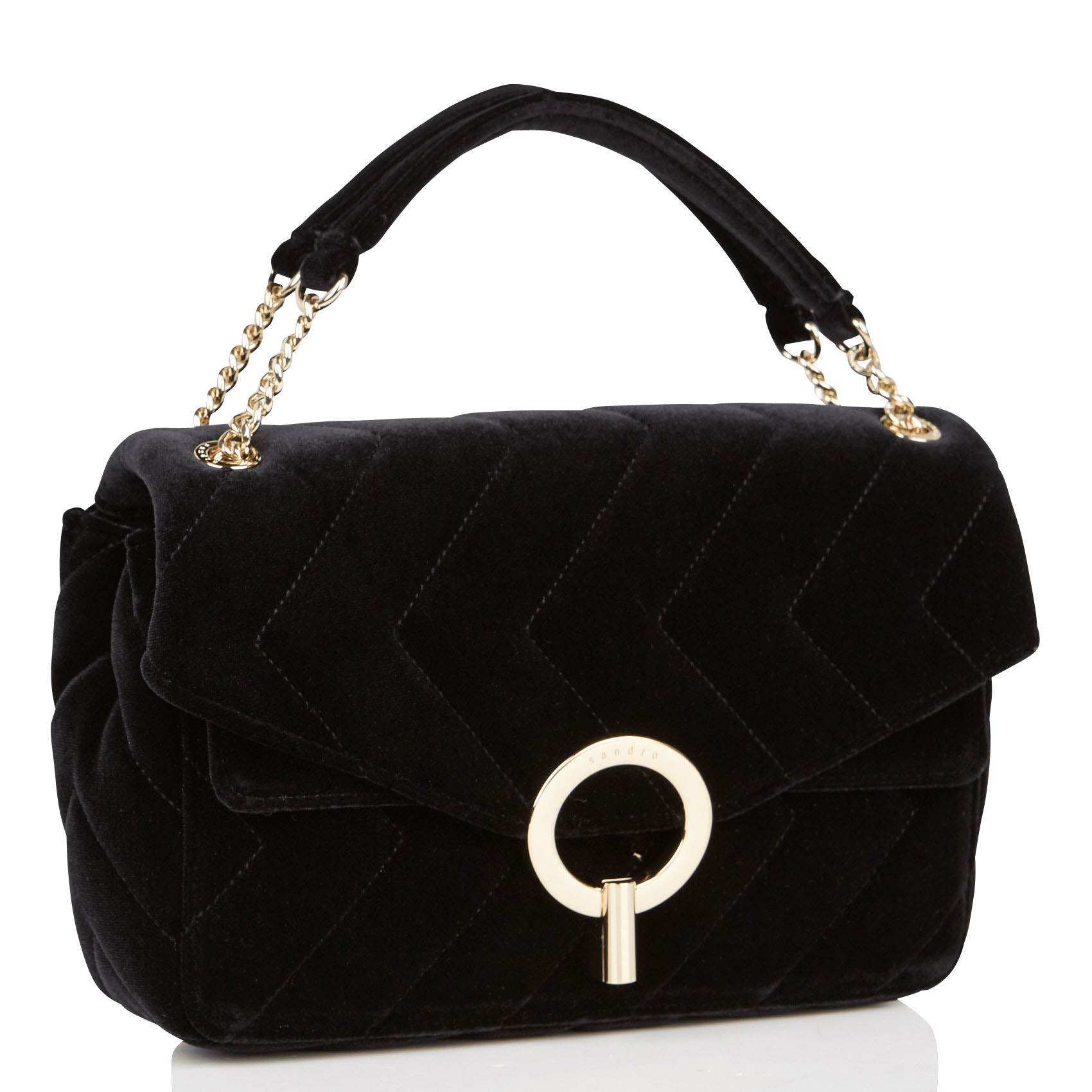 Sac Bandoulière En Velours Matelassé Noir Sandro - Femme | Place des ...