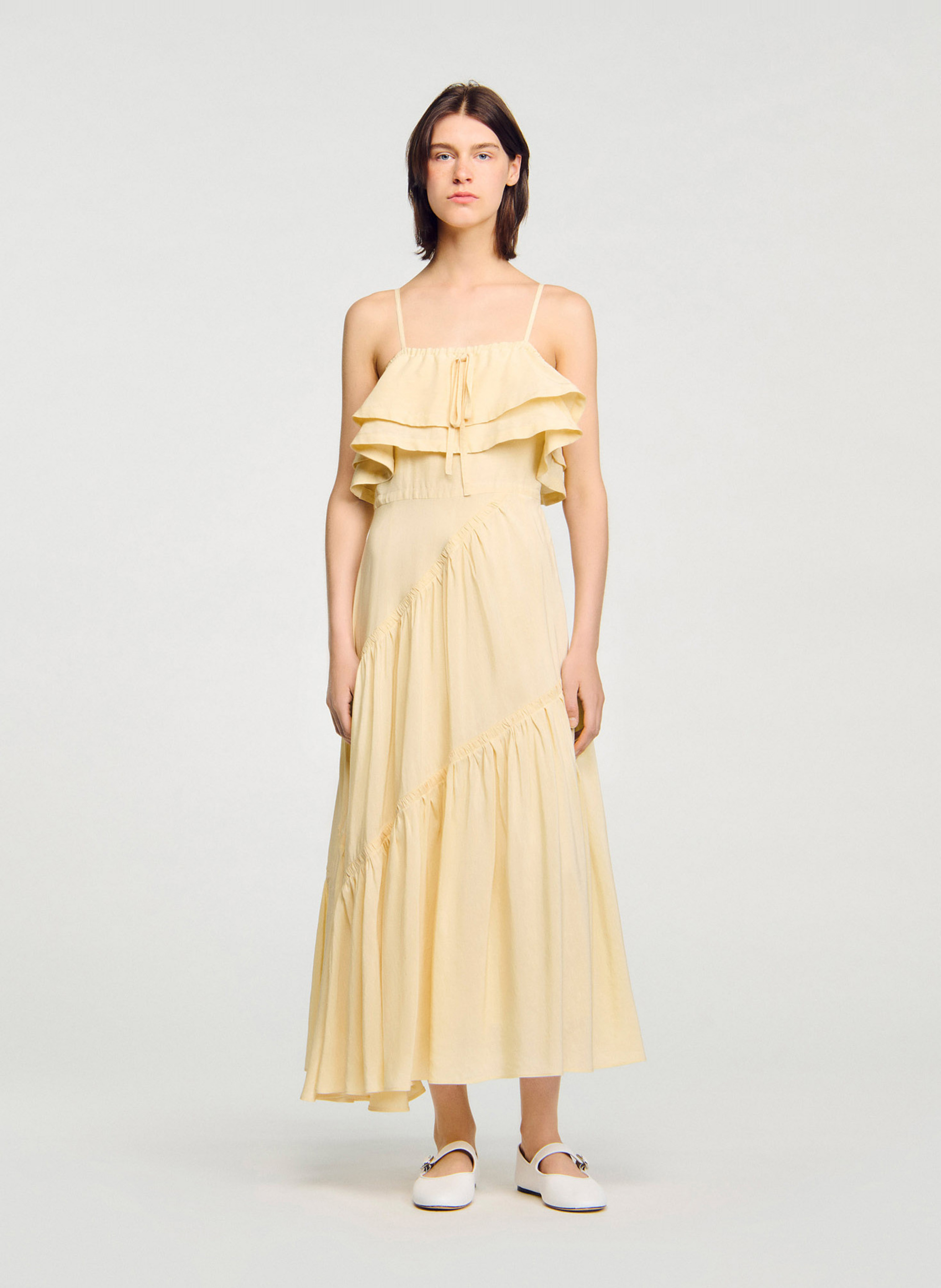 Robe longue en lin mélangé Vanille Sandro - Femme SFPRO04356 | Place ...