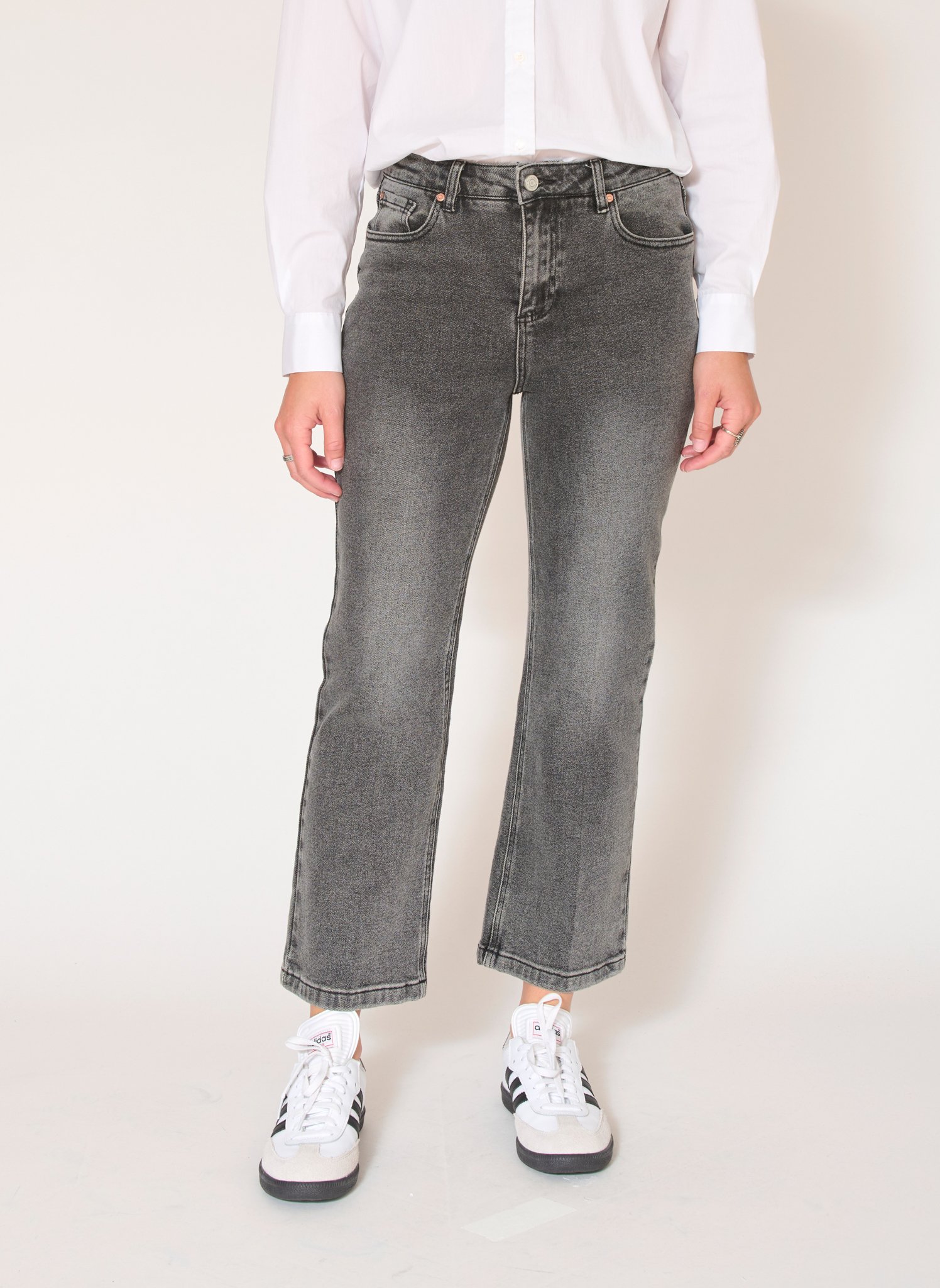 Straight Washed Denim Jeans In Cotton Blend Grey - Eddy Wash Mkt ...