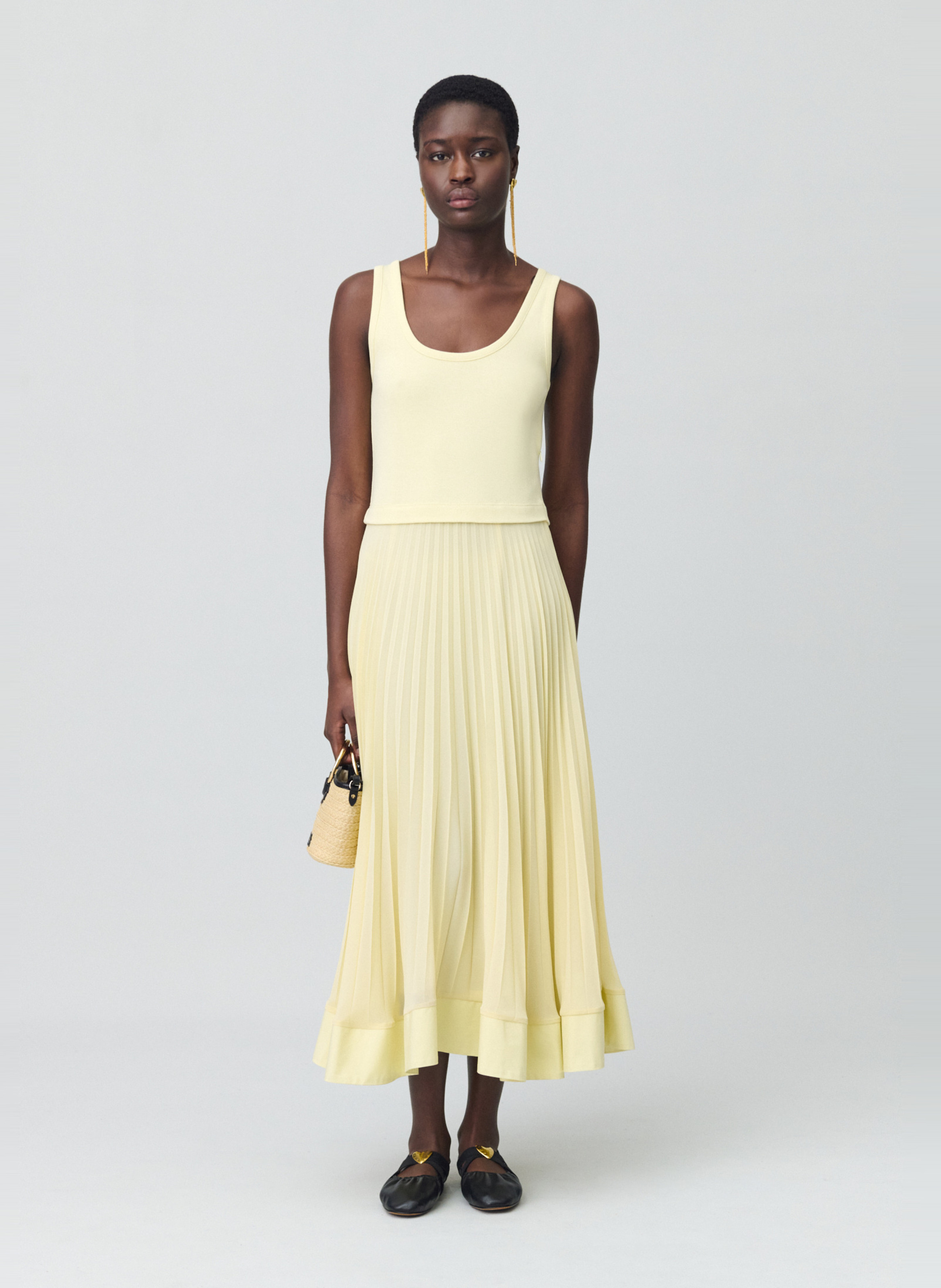 Robe midi plissée sans manches Jaune pale Claudie Pierlot - Femme ...