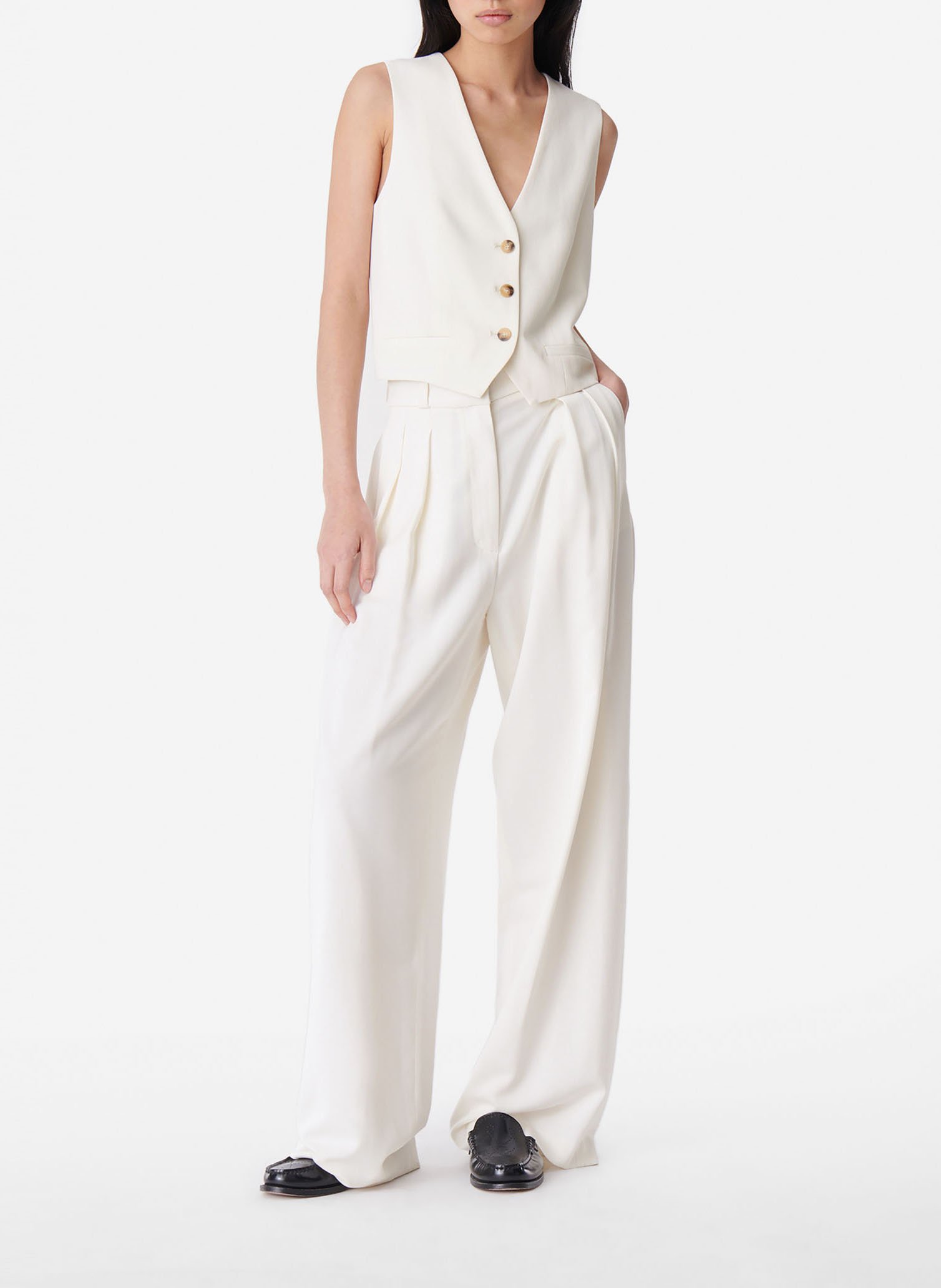 Wide-leg High-rise Front-pleated Pants Ecru Vanessa Bruno - Women ...