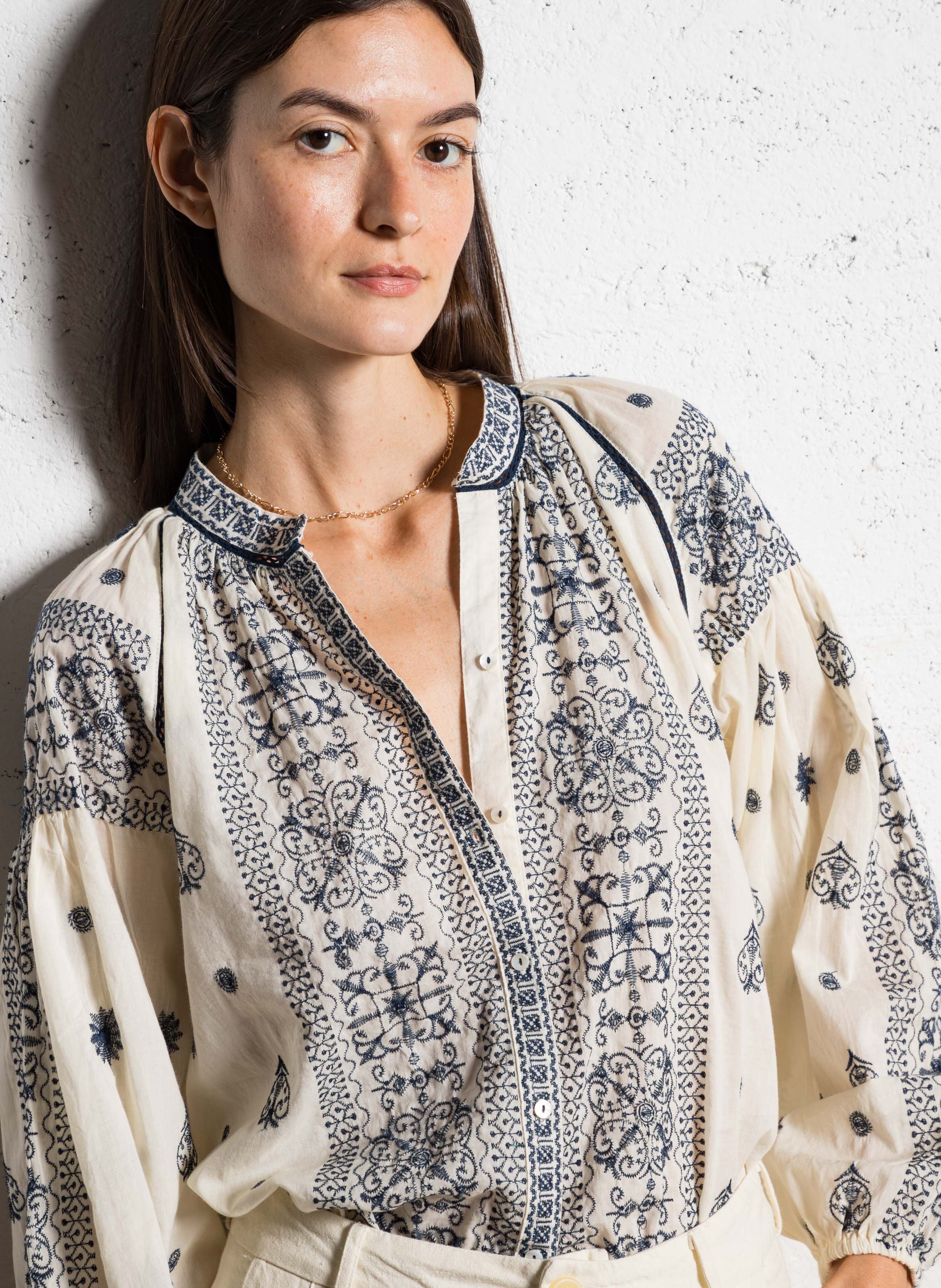 Embroidered cotton v-neck blouse Off white Maison Hotel - Women SOLE ...