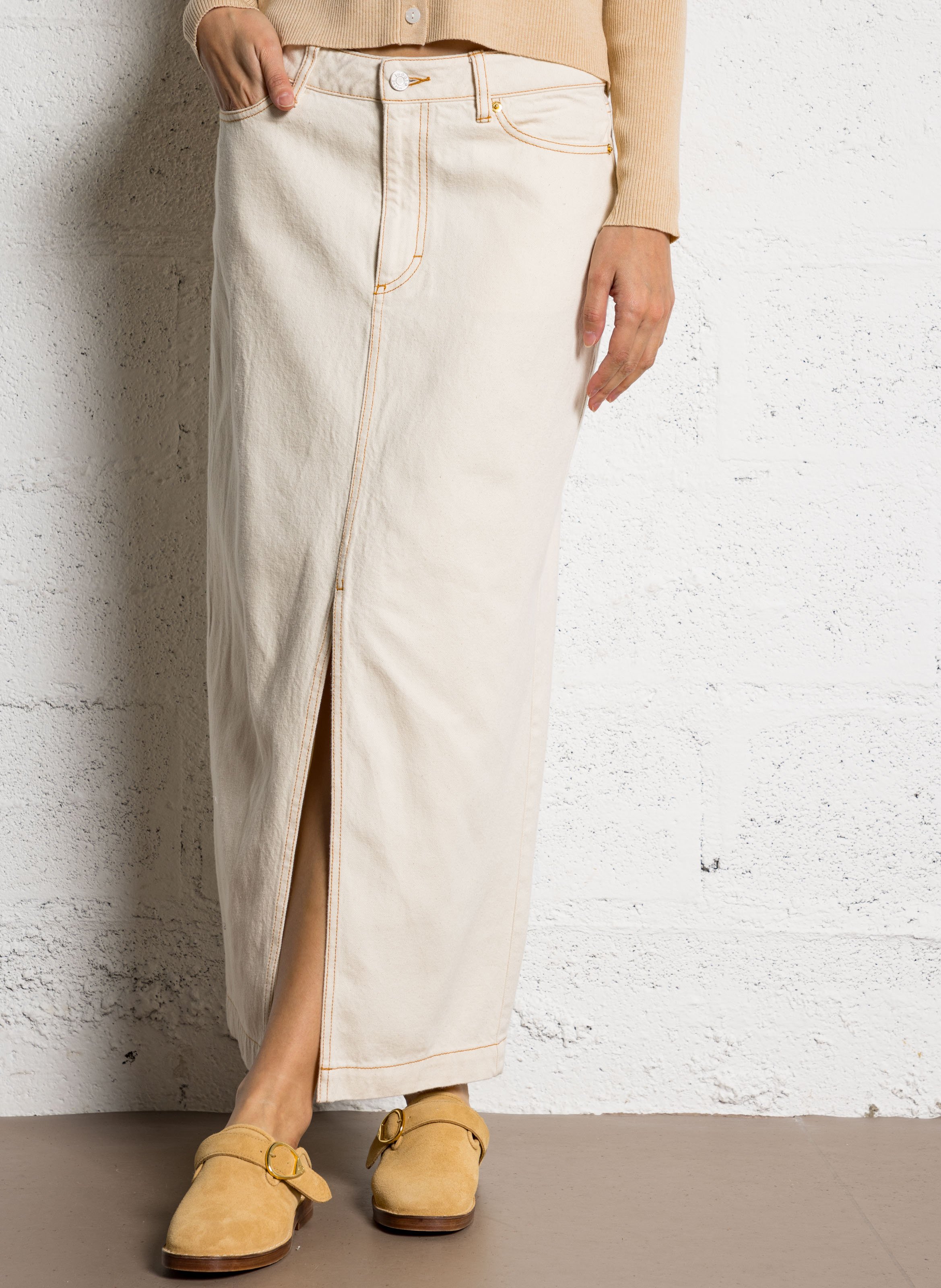 Cotton midi skirt Ecru Lab dip - Women PO1414 | Place des Tendances