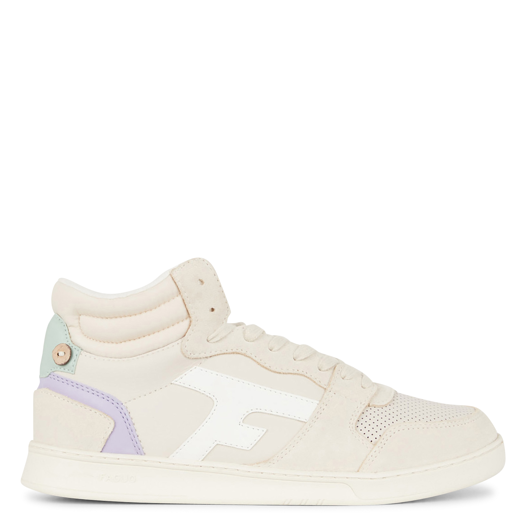 High-top mixed leather sneakers Ecru beige Faguo - Women S25CF3205 ...