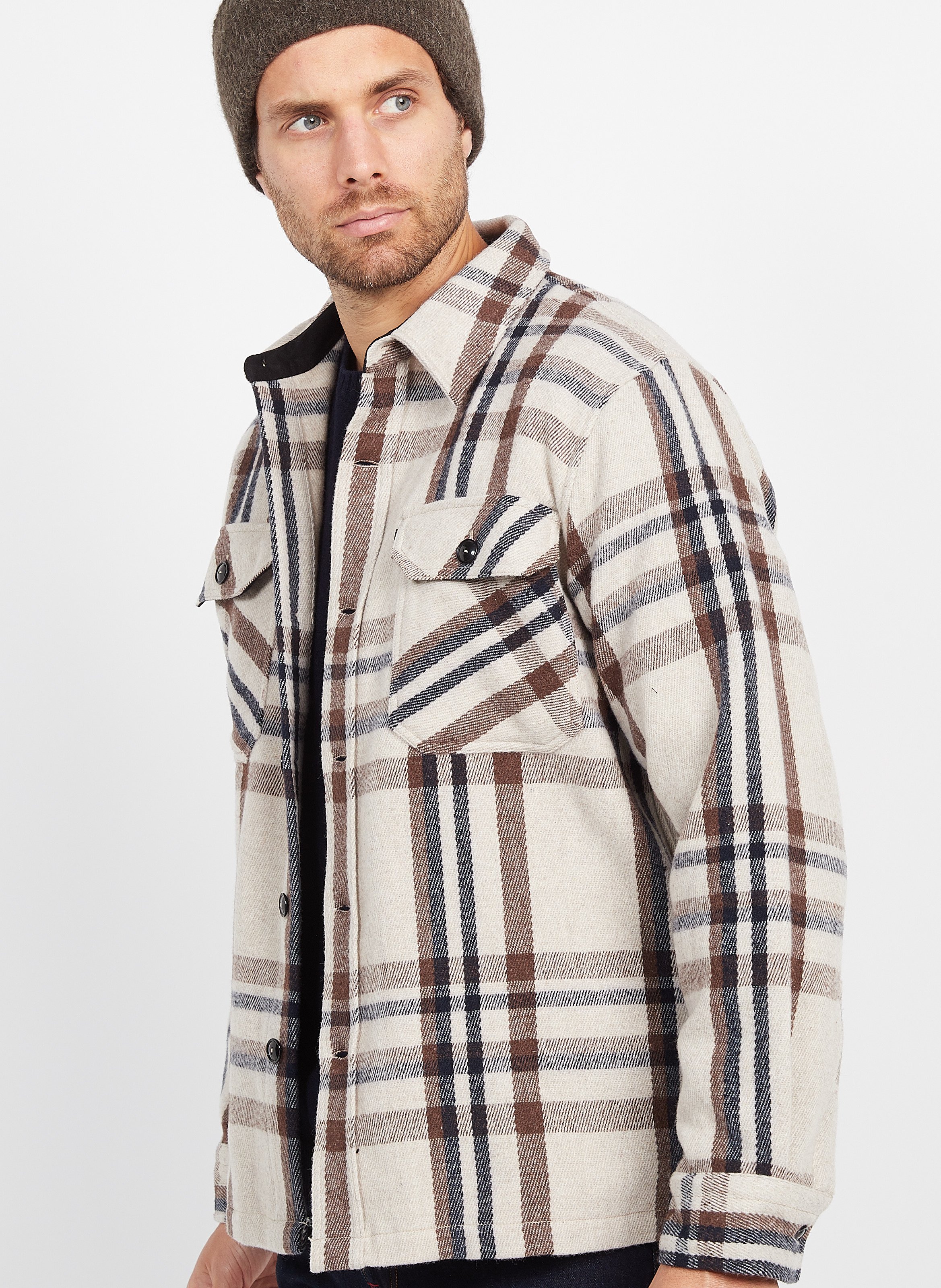 Checked Overshirt Beige Checks Schott - Men | Place des Tendances