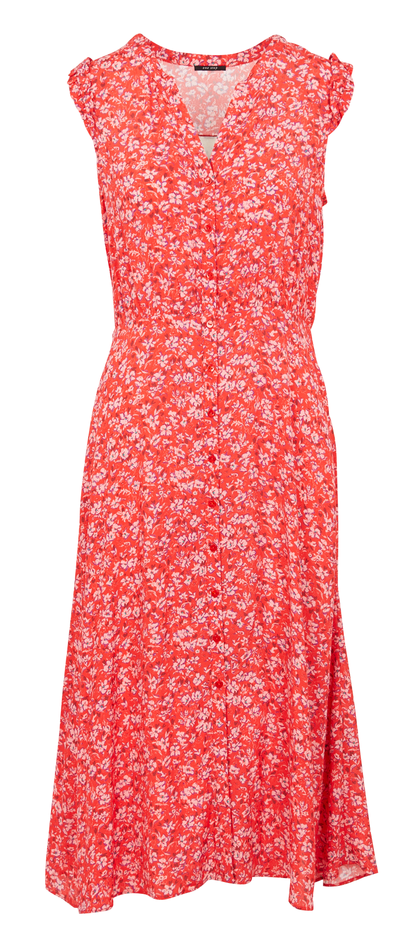 - Lange Jurk Met V-hals - Recht Model - Zonder Mouwen - Volants Aan De ...