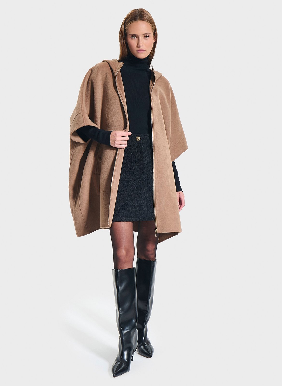Oversized Zip-up Mid-length Cape Camel Zapa - Women - Europe