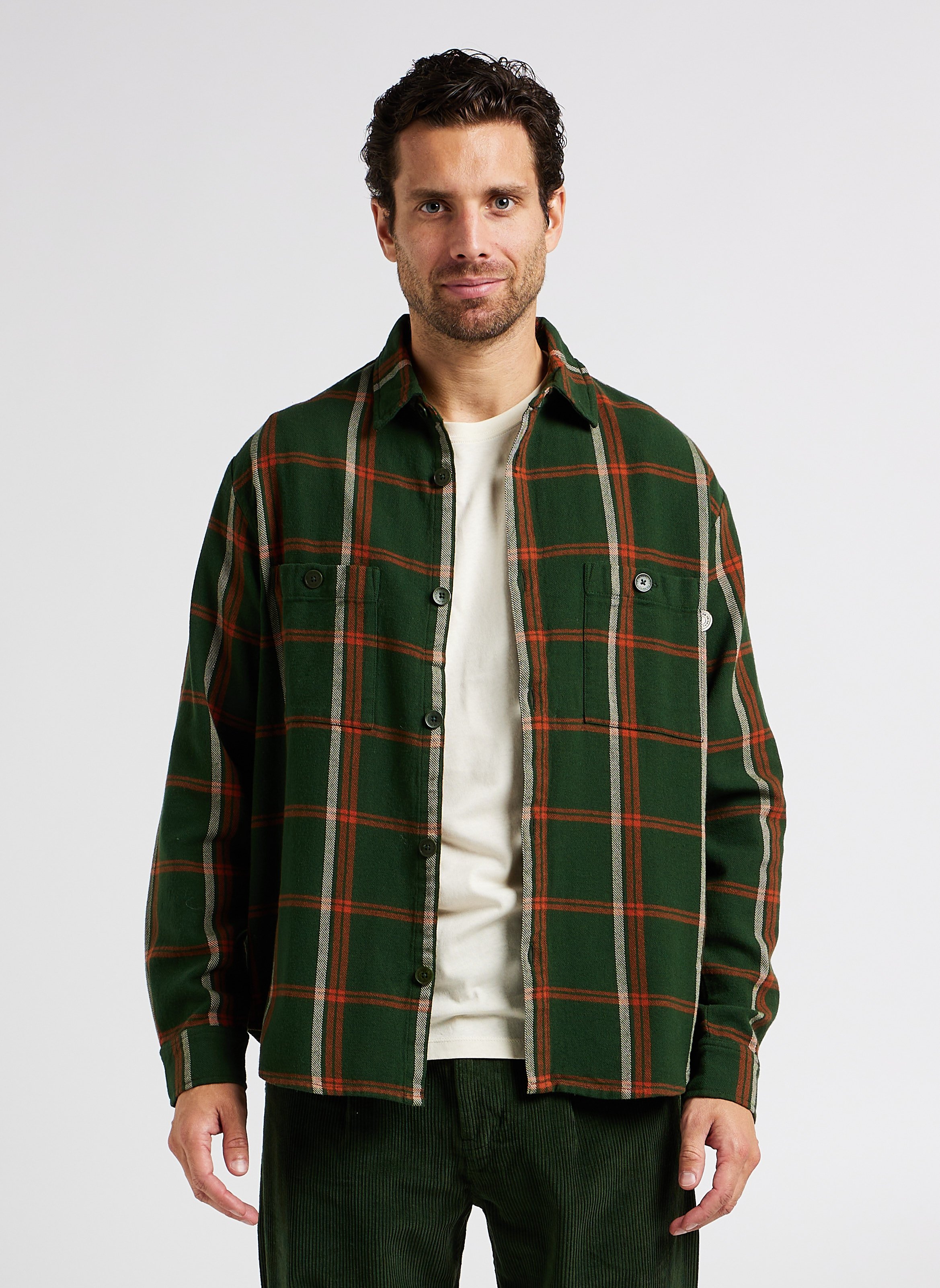 Organic cotton overshirt with classic collar Green Thinking Mu - Men ...