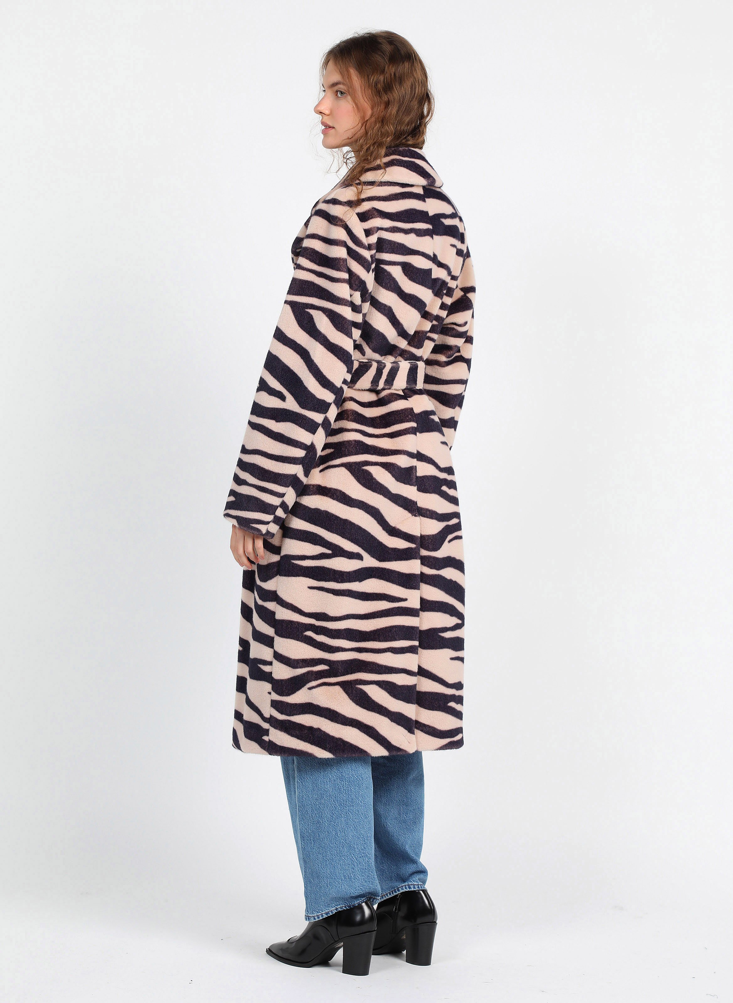 Long Zebra Print Coat Beige Stand Studio - Women | Place des Tendances