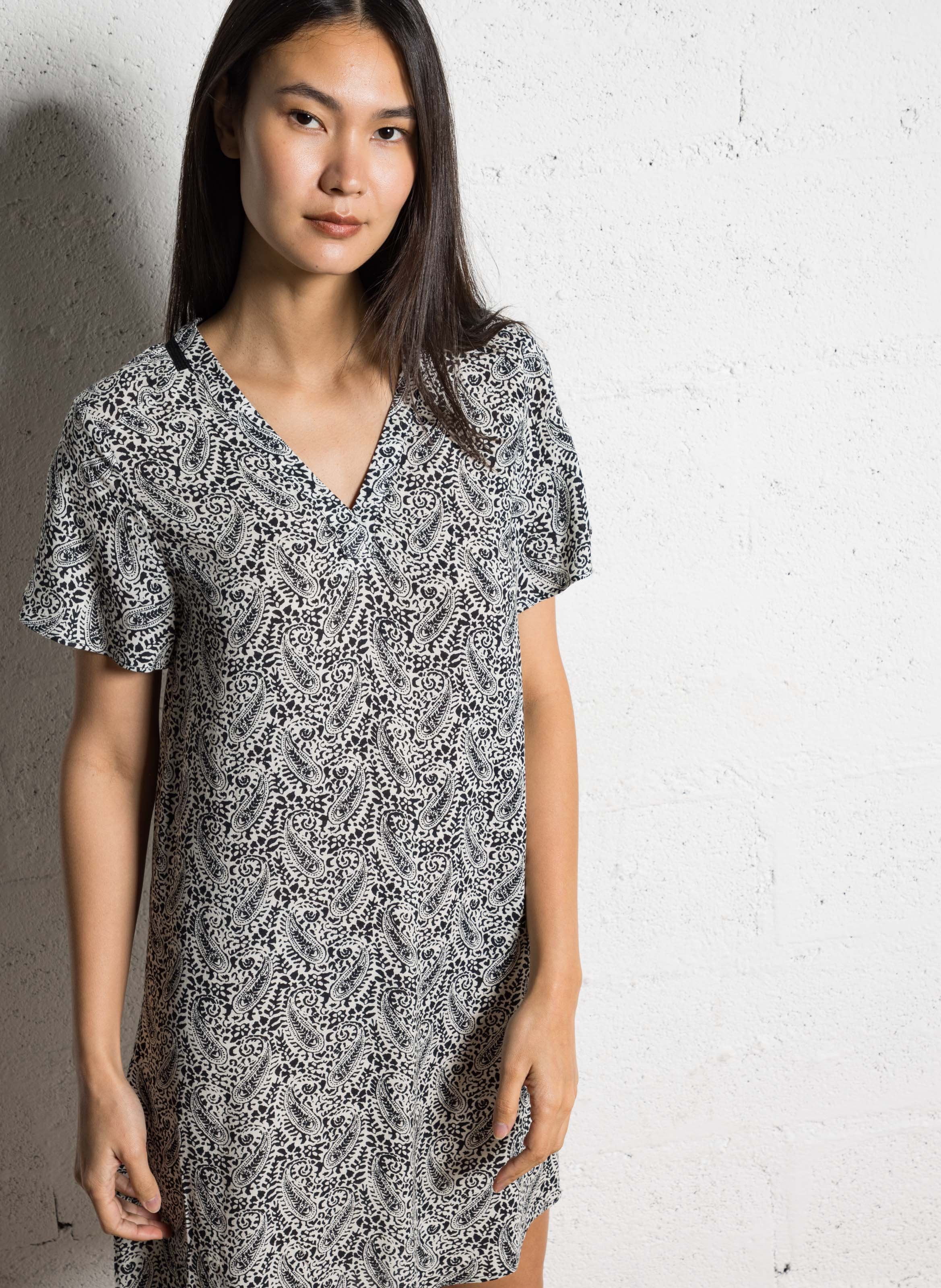 Dual material dress Noir One Step - Women F130261 | Place des Tendances