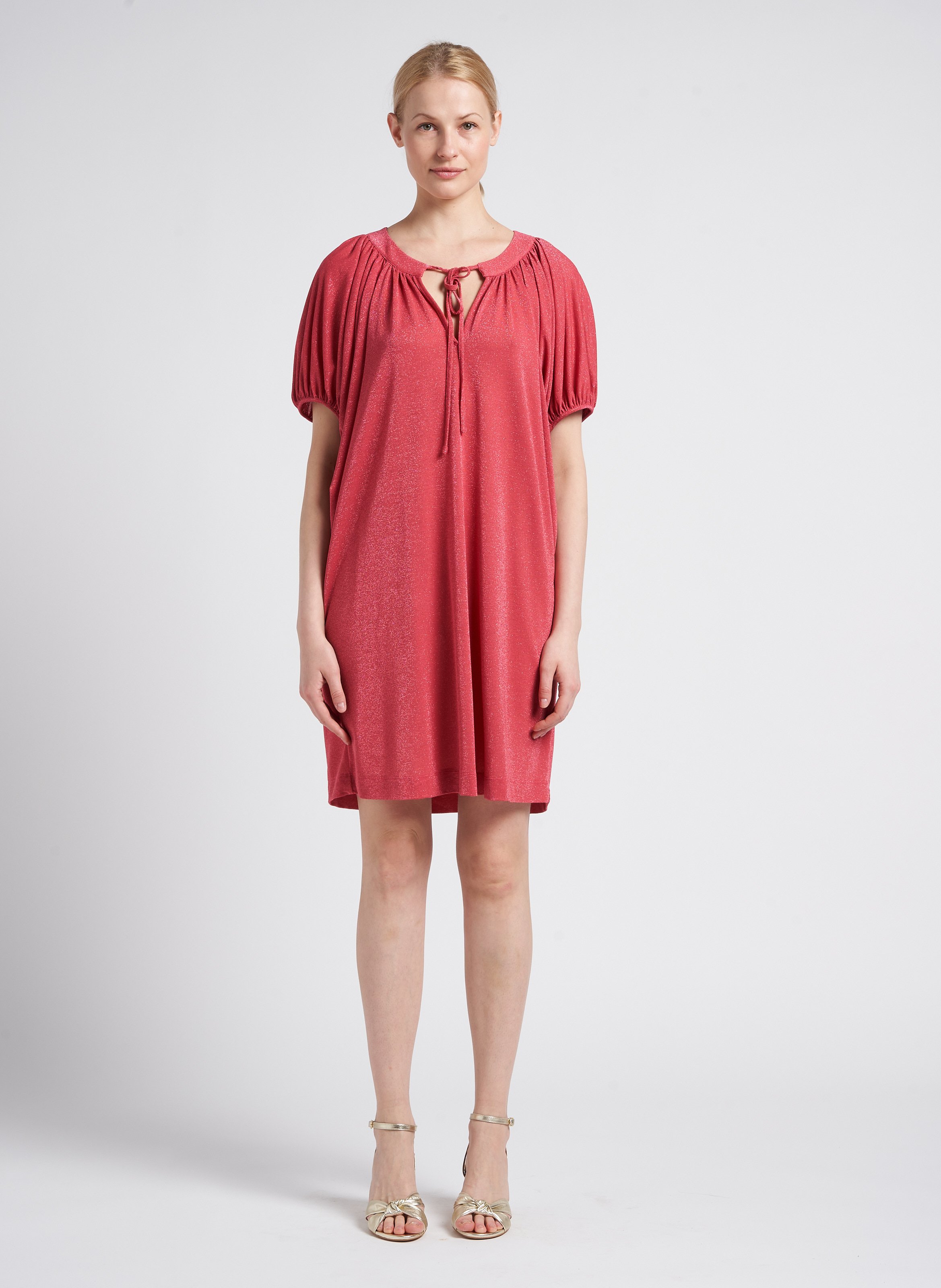 Short henley dress with metallic threads Corail Momoni - Women MODR039 ...