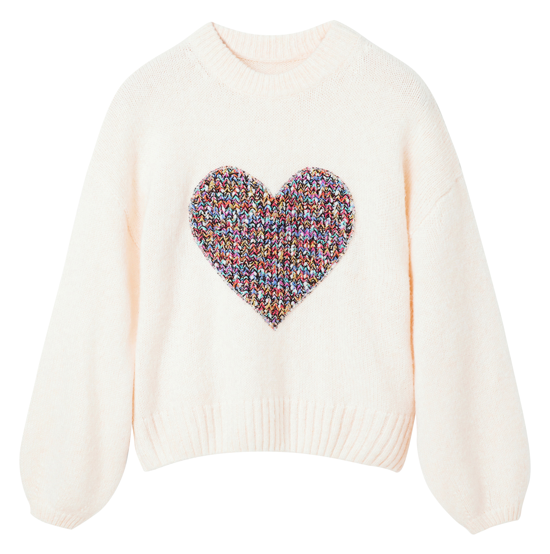 Pull à Col Rond Avec Coeur Brodé Blanc Desigual - Femme | Place des ...