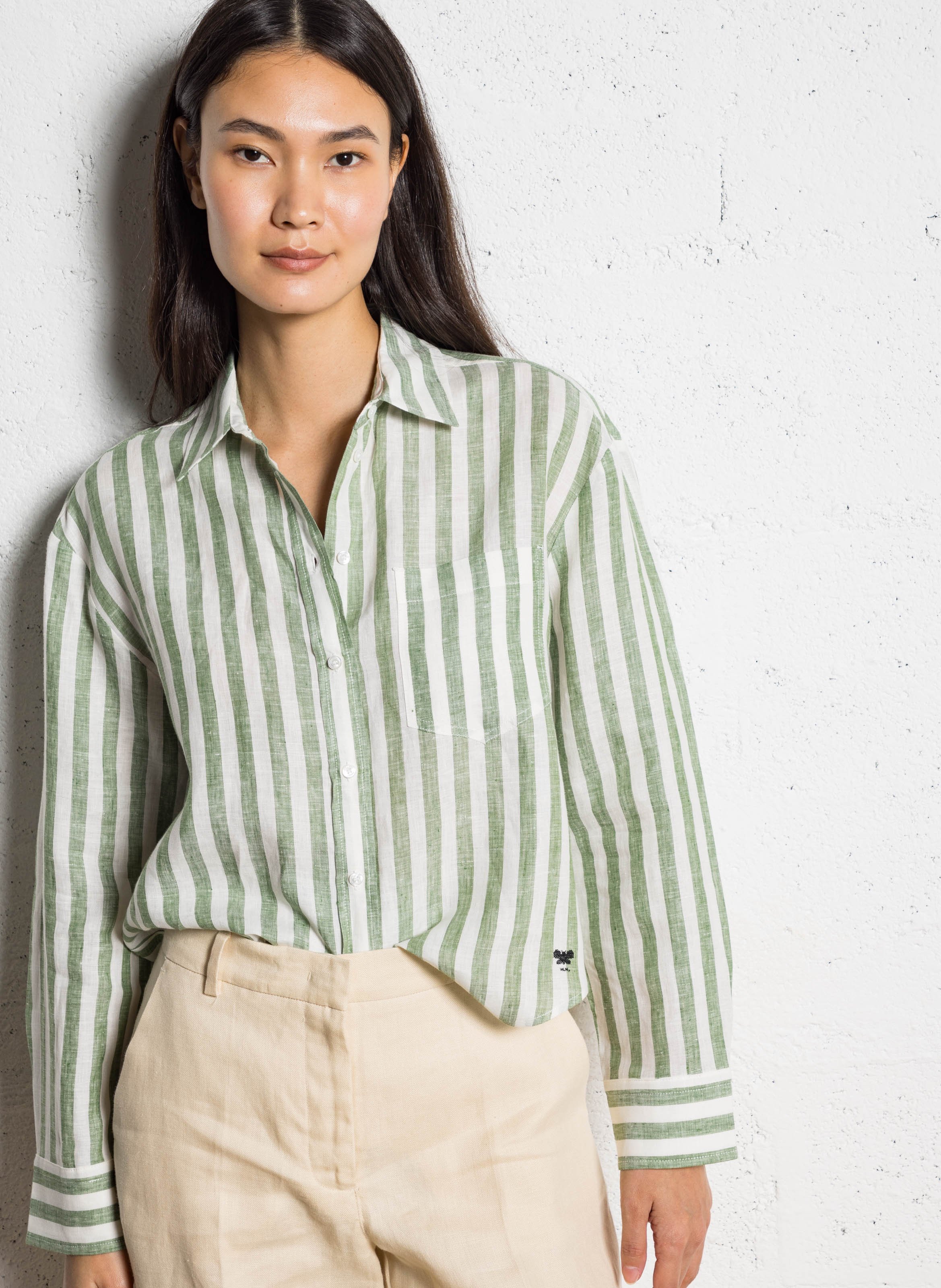 Linen striped classic collar shirt Vert Max Mara Week End - Women ...