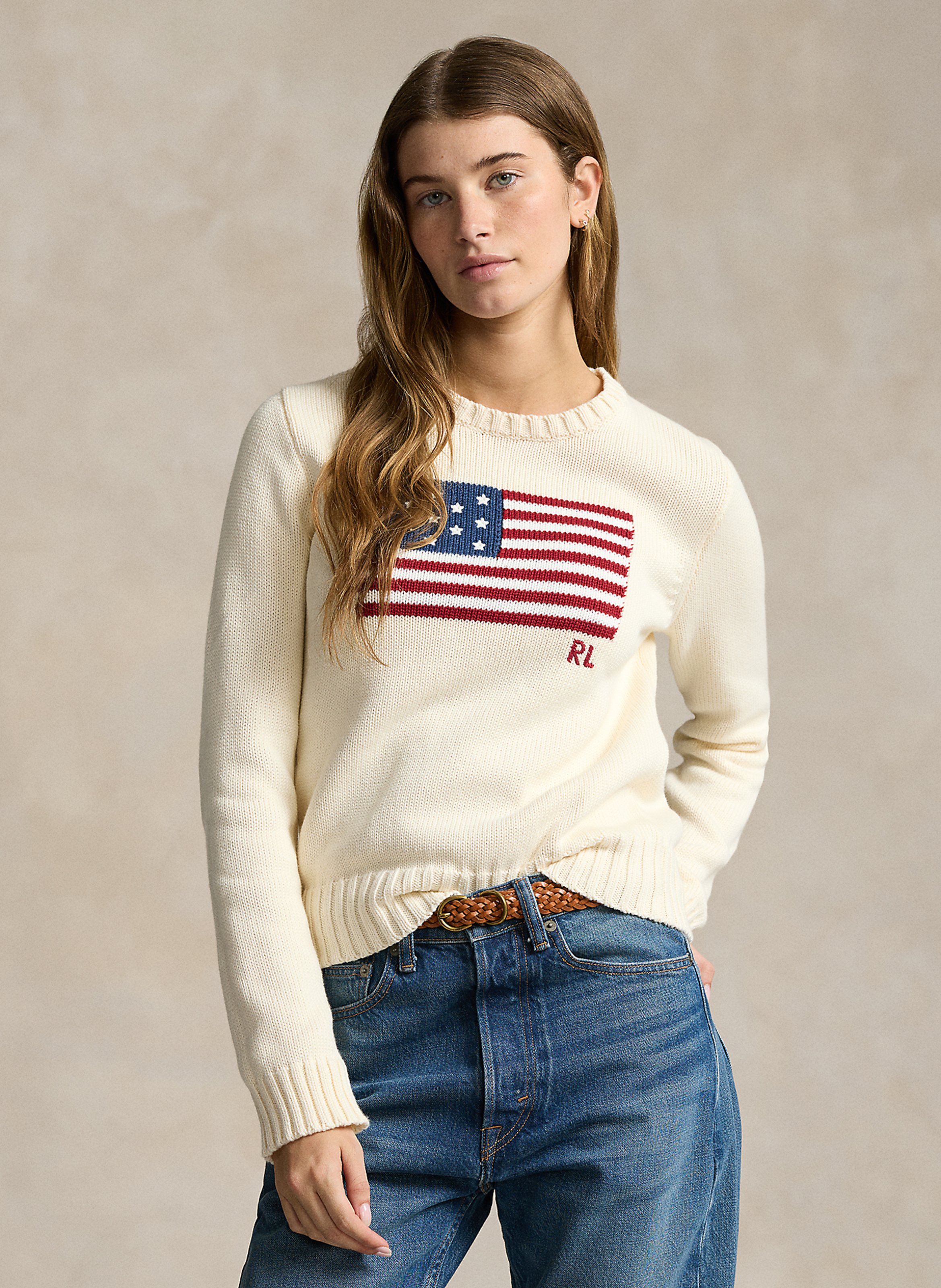 Pull col rond en coton Cream Polo Ralph Lauren - Femme 211896939 | Place des Tendances