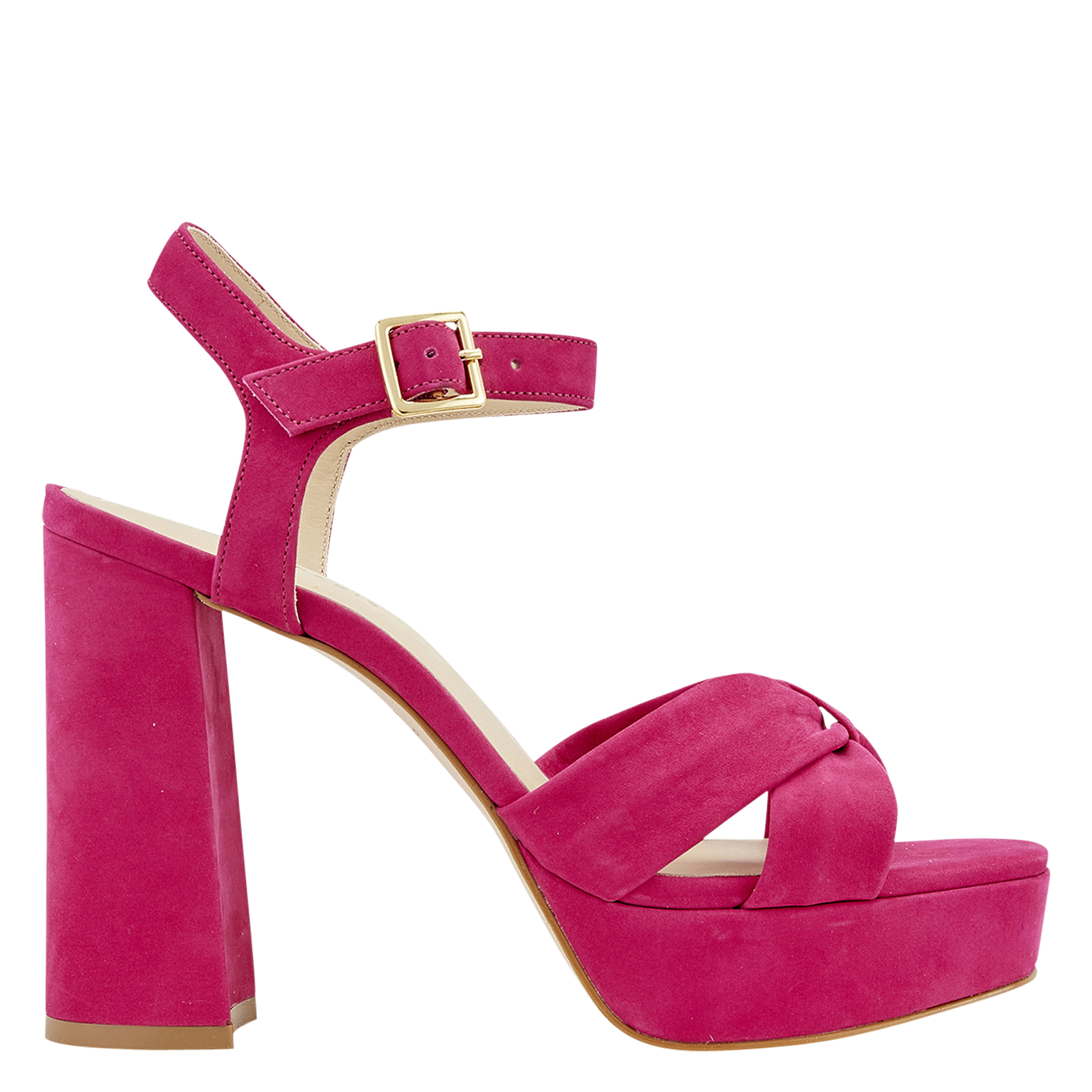 Sandales haute à plateforme en cuir velours Zaloa Framboise Cosmoparis ...