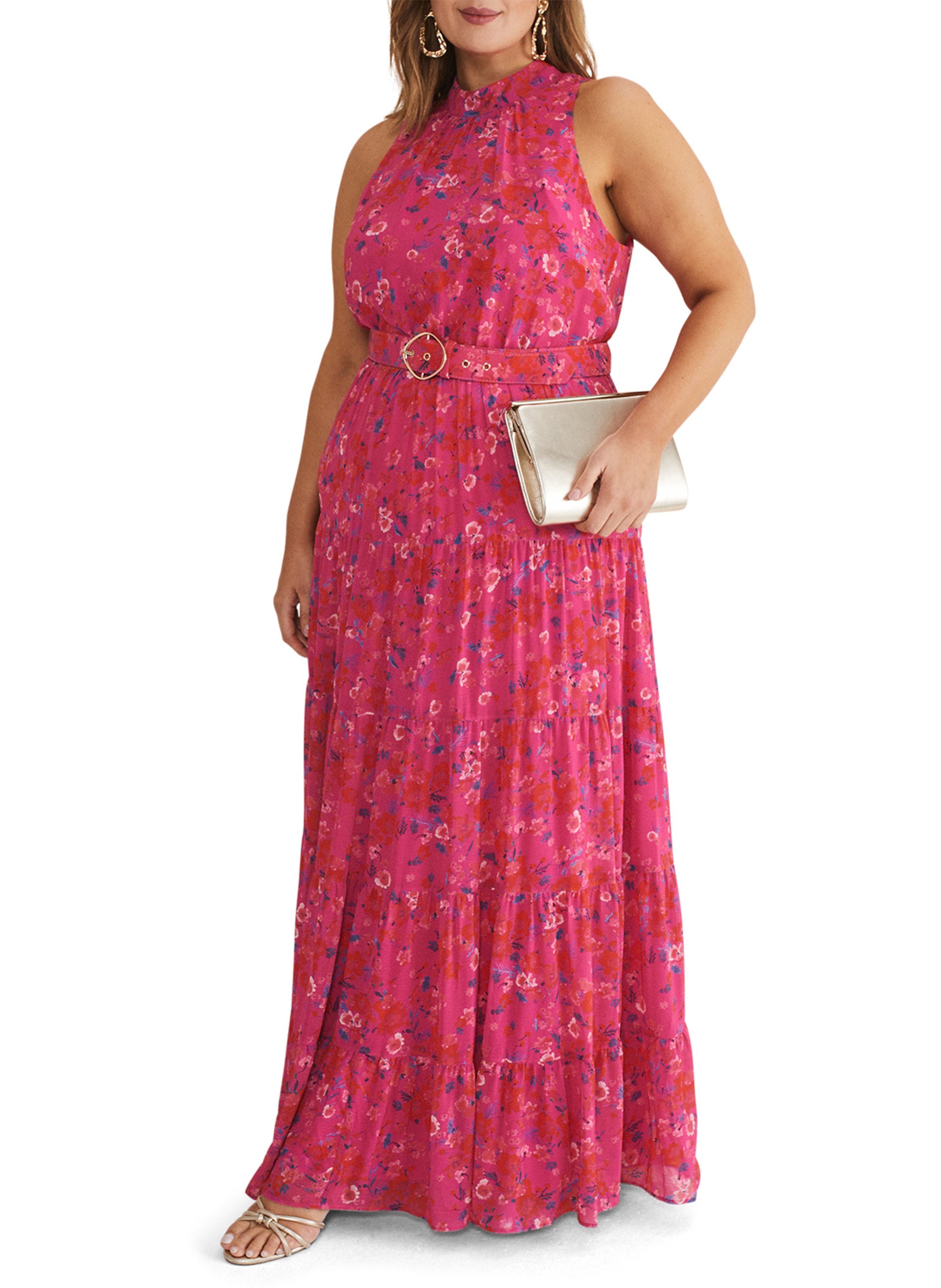 Long Printed Round-neck Dress Neon Pink Phase Eight - Women | Place des ...