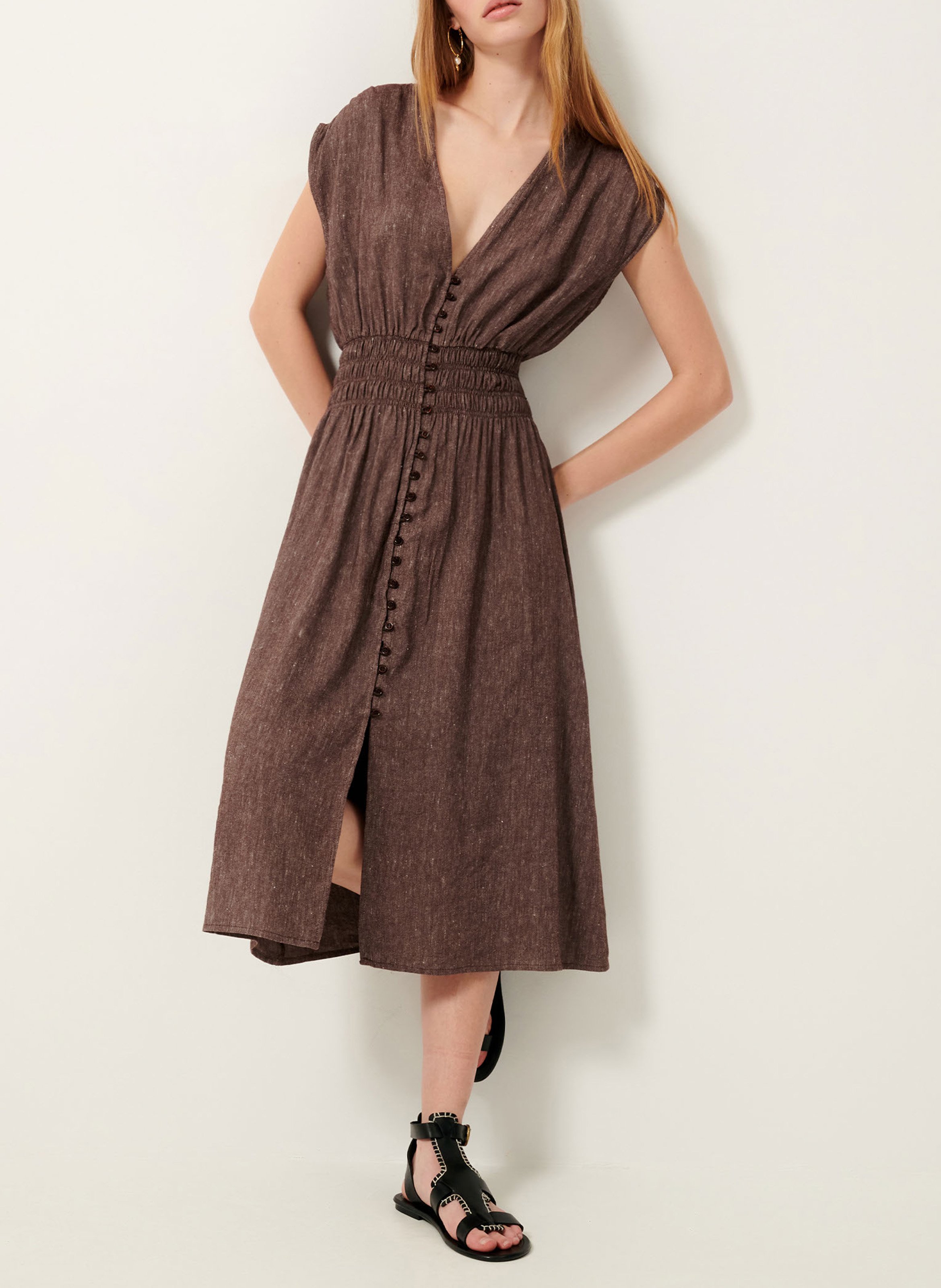 Vestido midi con escote de pico Mahogany Sessun - Mujer GALADAY-VISCOSE ...