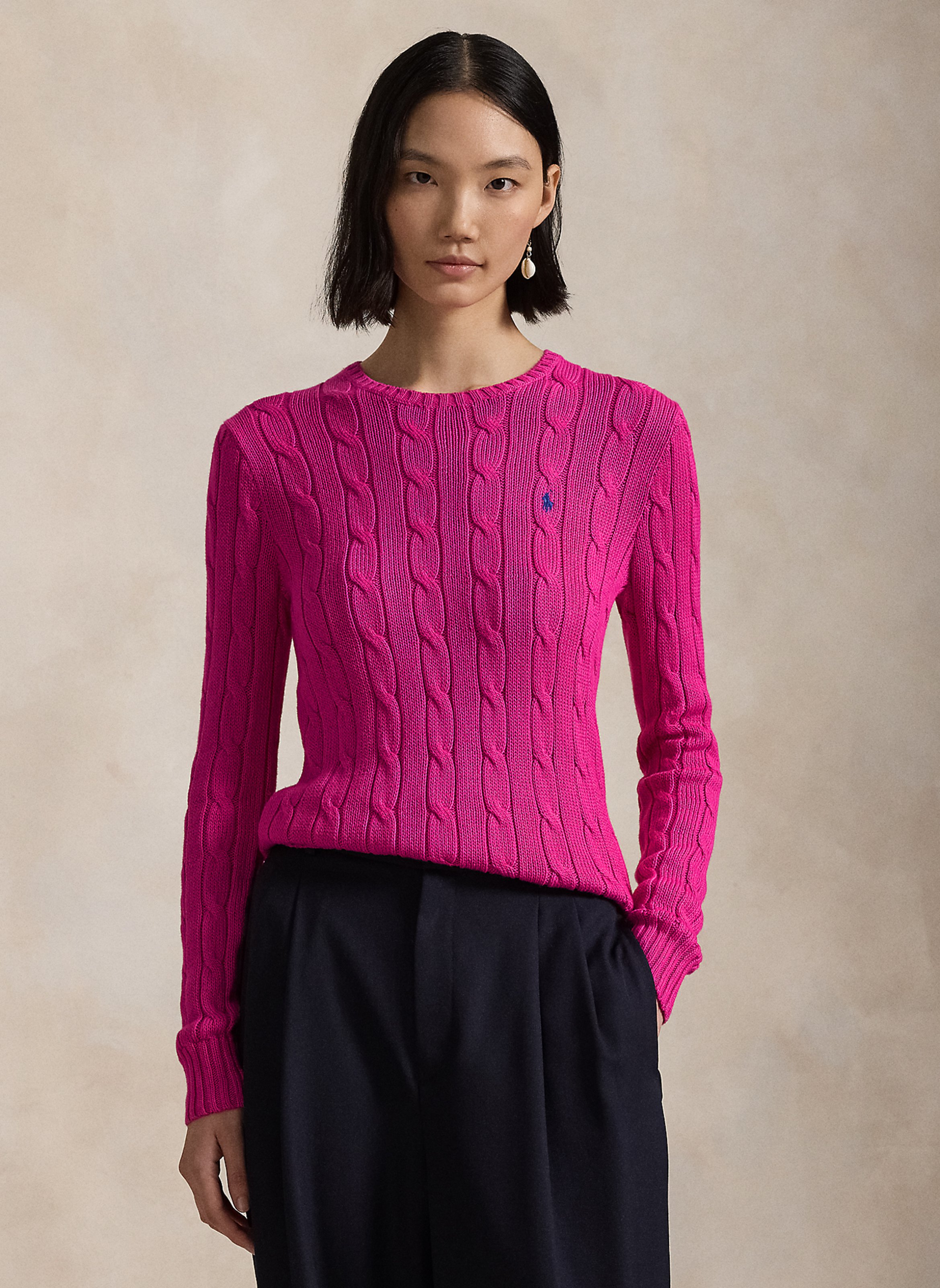 Pull col rond brodé en coton Regatta pink Polo Ralph Lauren - Femme 211891640 | Place des Tendances