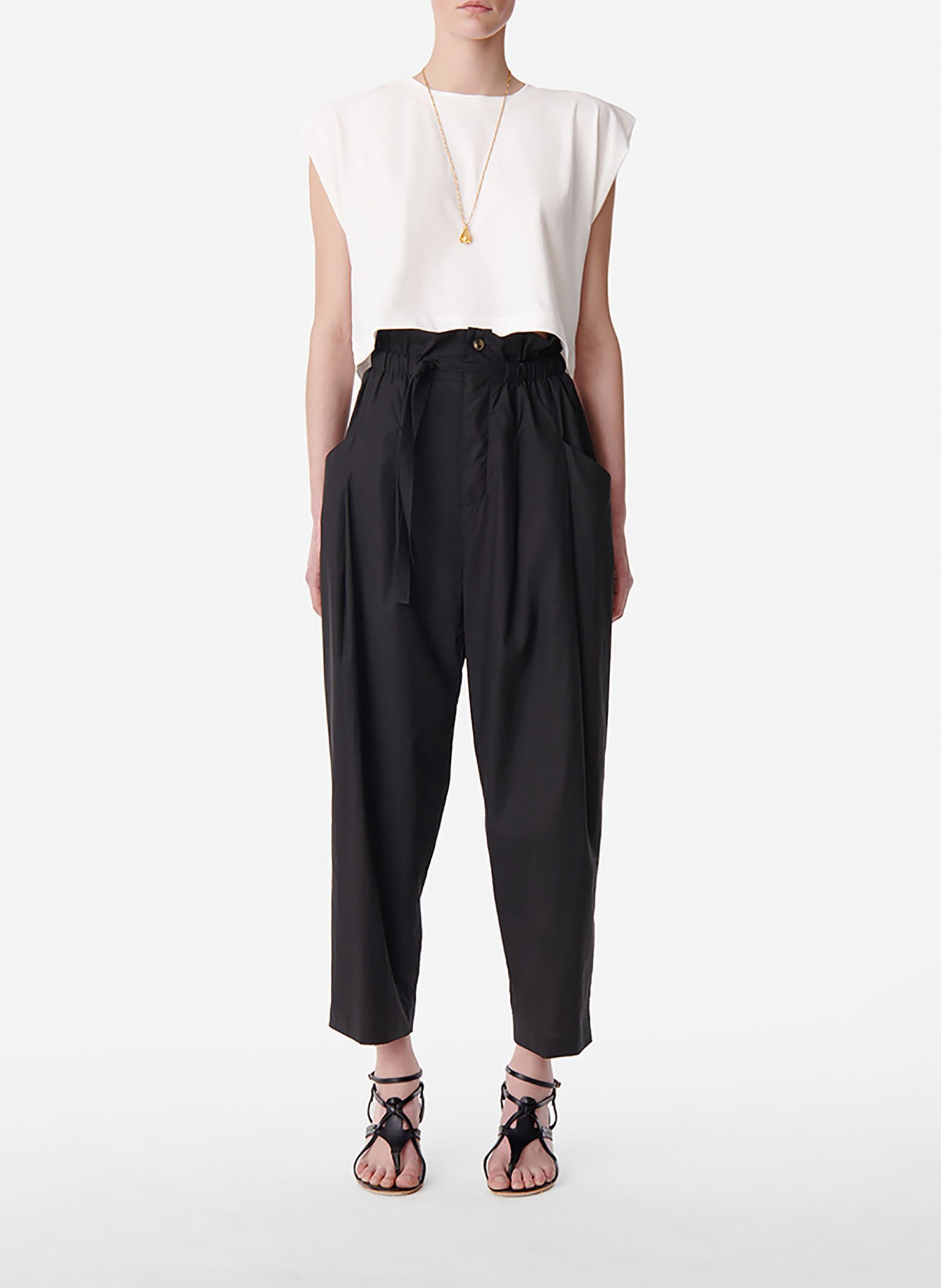 High-waisted Pleated Cotton-blend Pants Noir Vanessa Bruno - Women