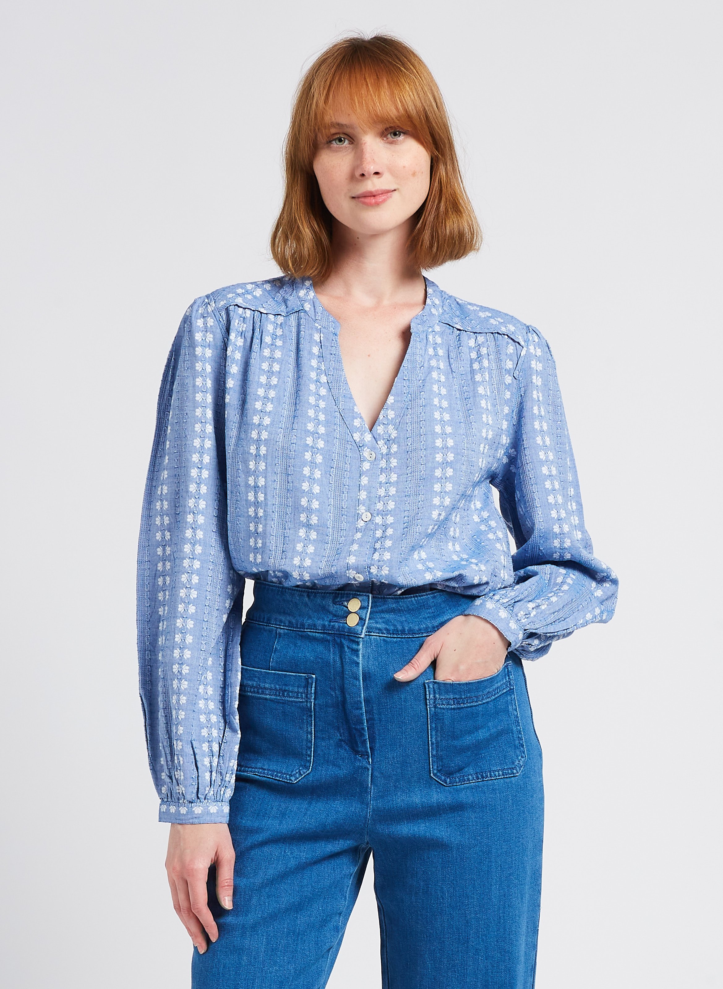 Chemise Col Tunisien Jacquard En Coton Kiera Bleu La Petite Etoile ...