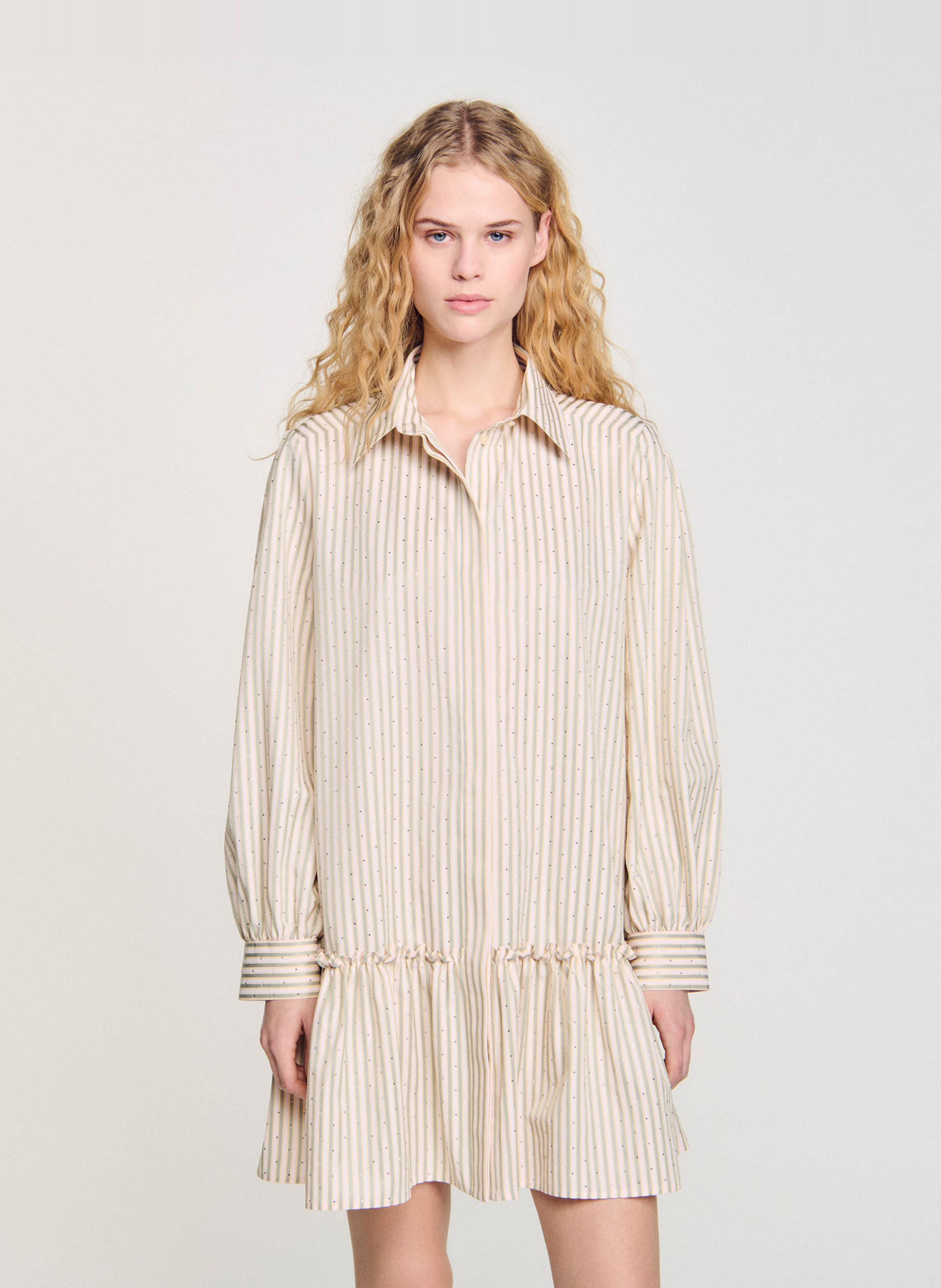 Wide dress with classic collar Kaki rose Sandro - Women SFPRO04178 ...