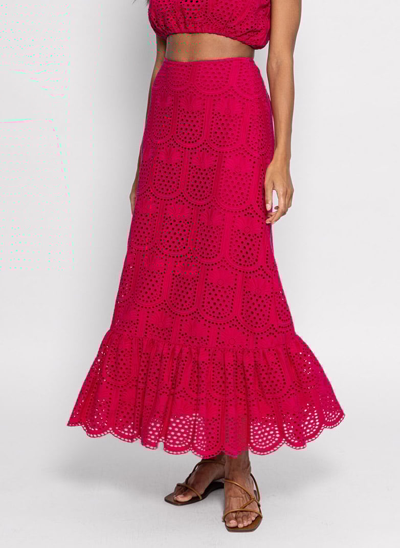 Lange rechte rok van geborduurd katoen Pineapple fuchsia Sundress ...