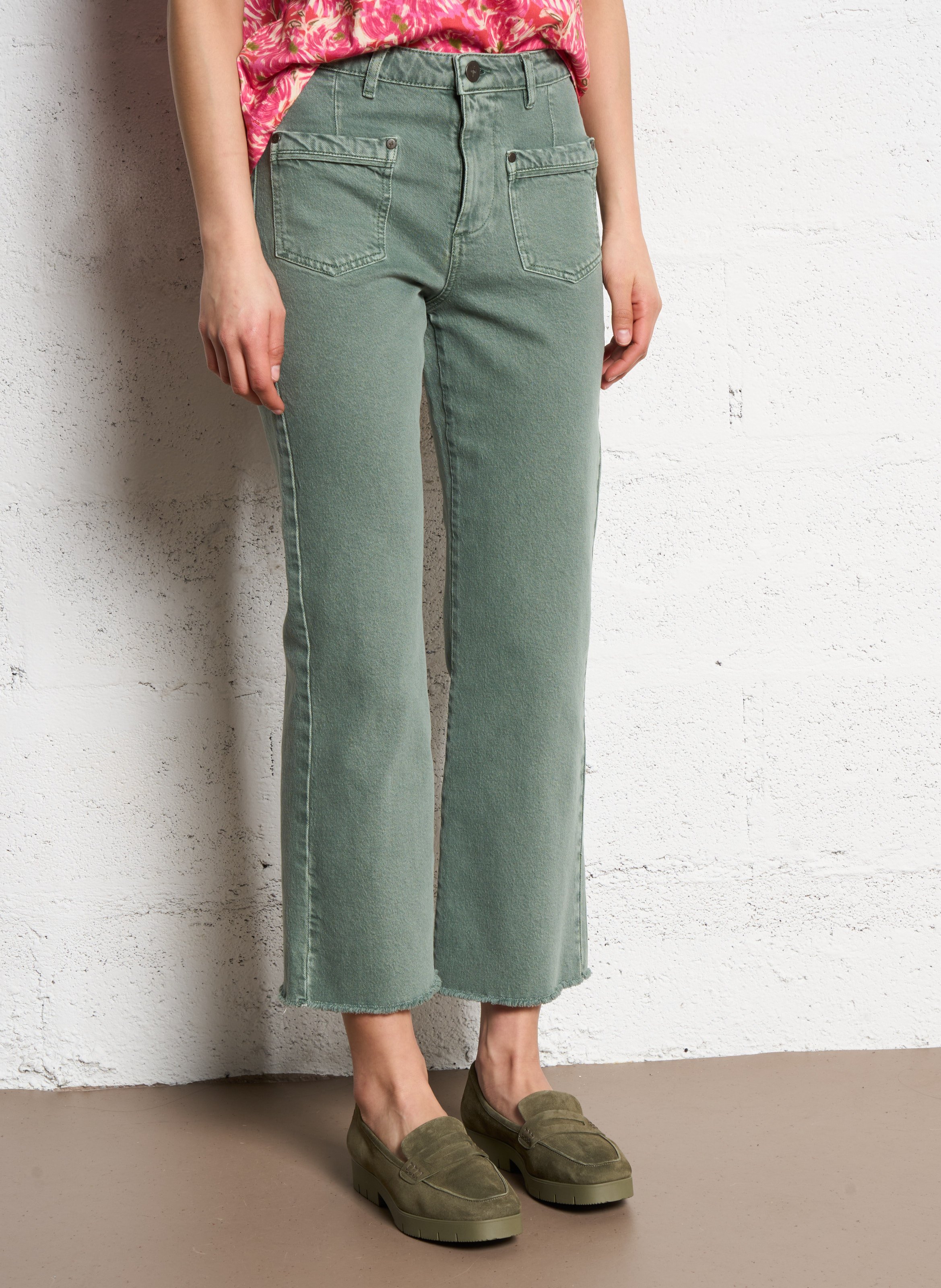 Cropped cotton blend jeans Vert fonce One Step - Women F129131 | Place ...