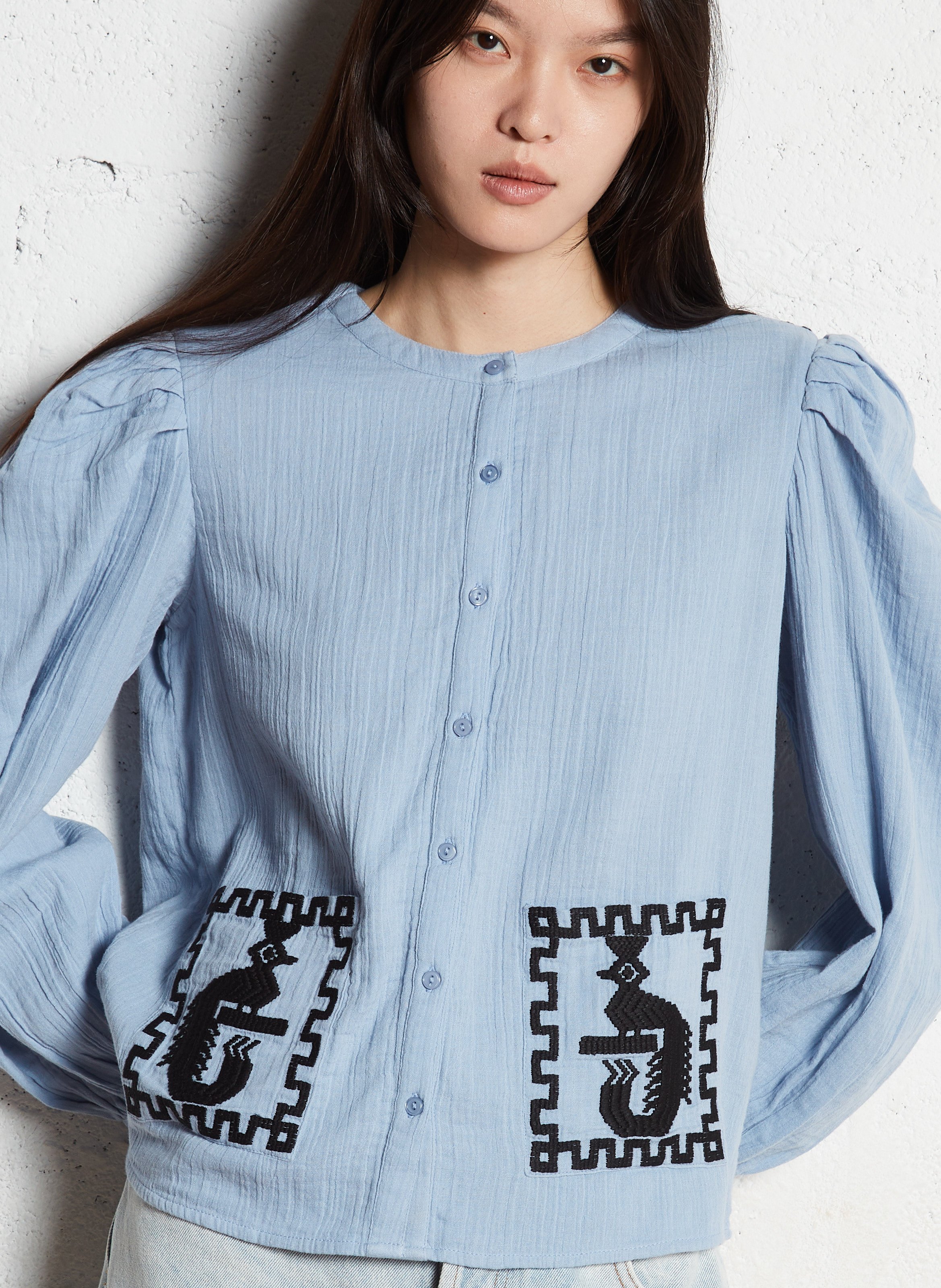 Chemise col rond en coton Calista Blue lavender Berenice - Femme ...