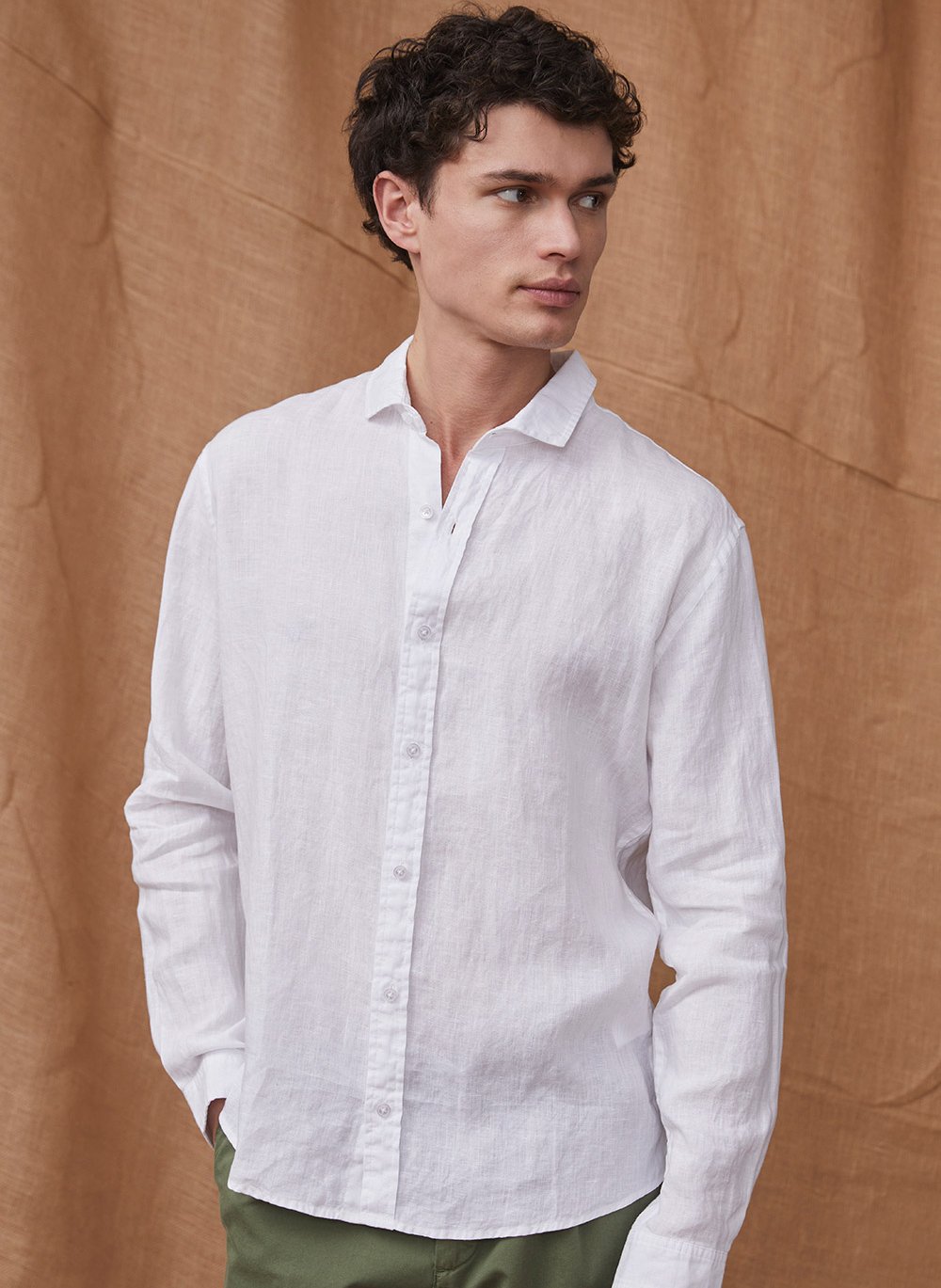 Slim-fit Linen Shirt With Classic Collar Blanc Harris Wilson - Men ...