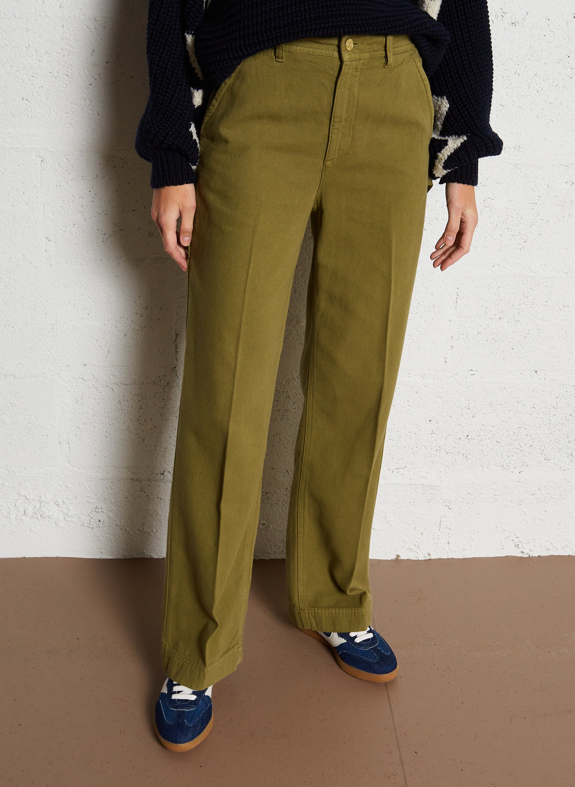 Wide Cotton Trousers Olive Lab Dip - Women - PO1369-OLIVE-OLIVE | Place ...