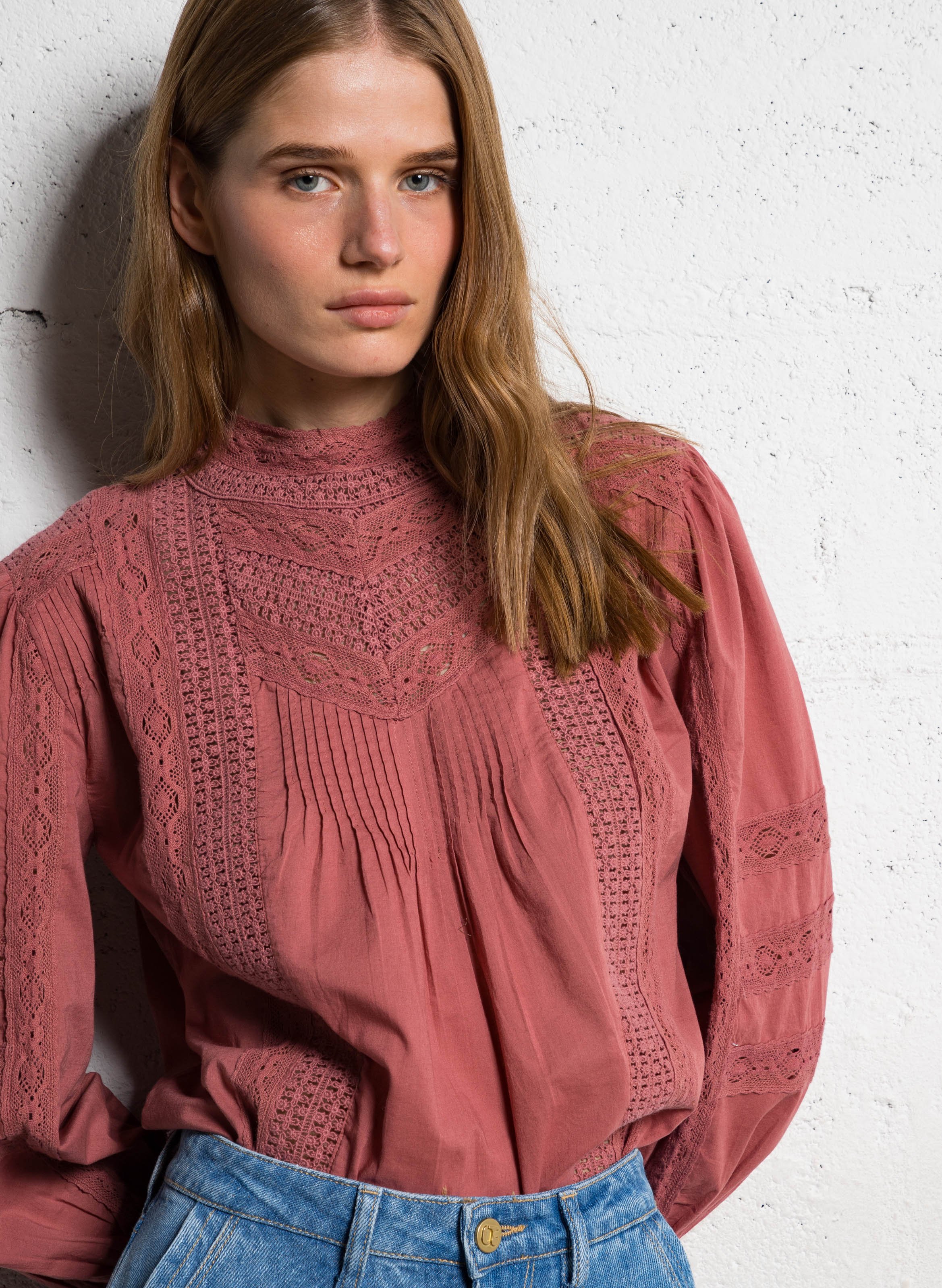 Blouse col rond en coton Calixte Bois de rose Maison 123 - Femme ...