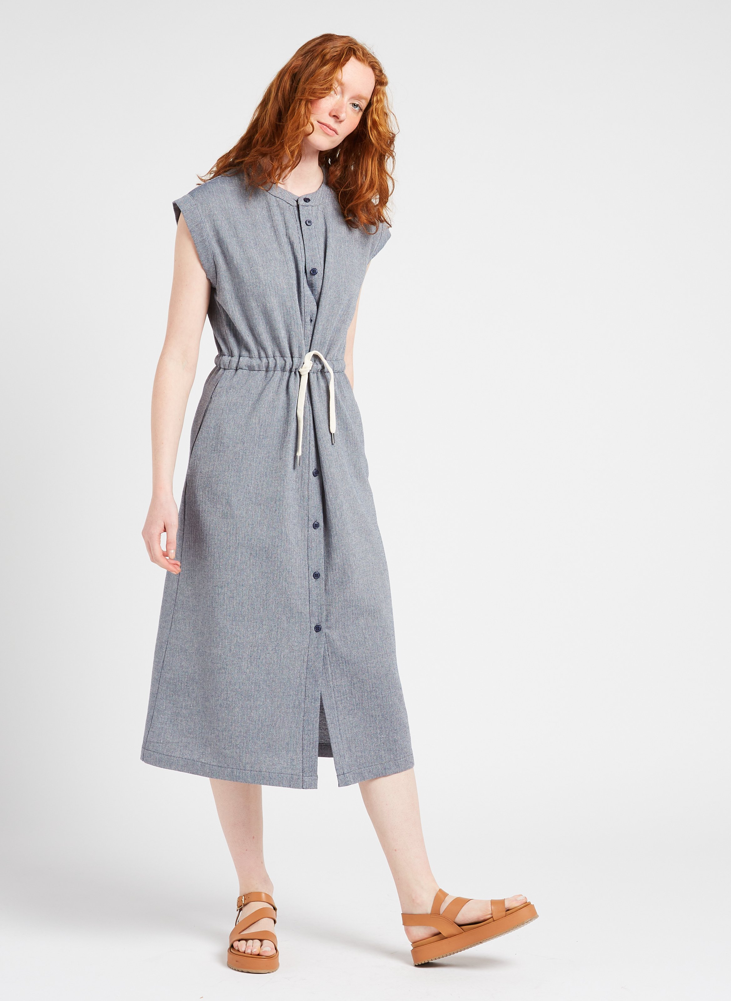 Robe Midi Col Mao En Coton Mélangé Bleu Orage Humility - Femme - HH-RO ...