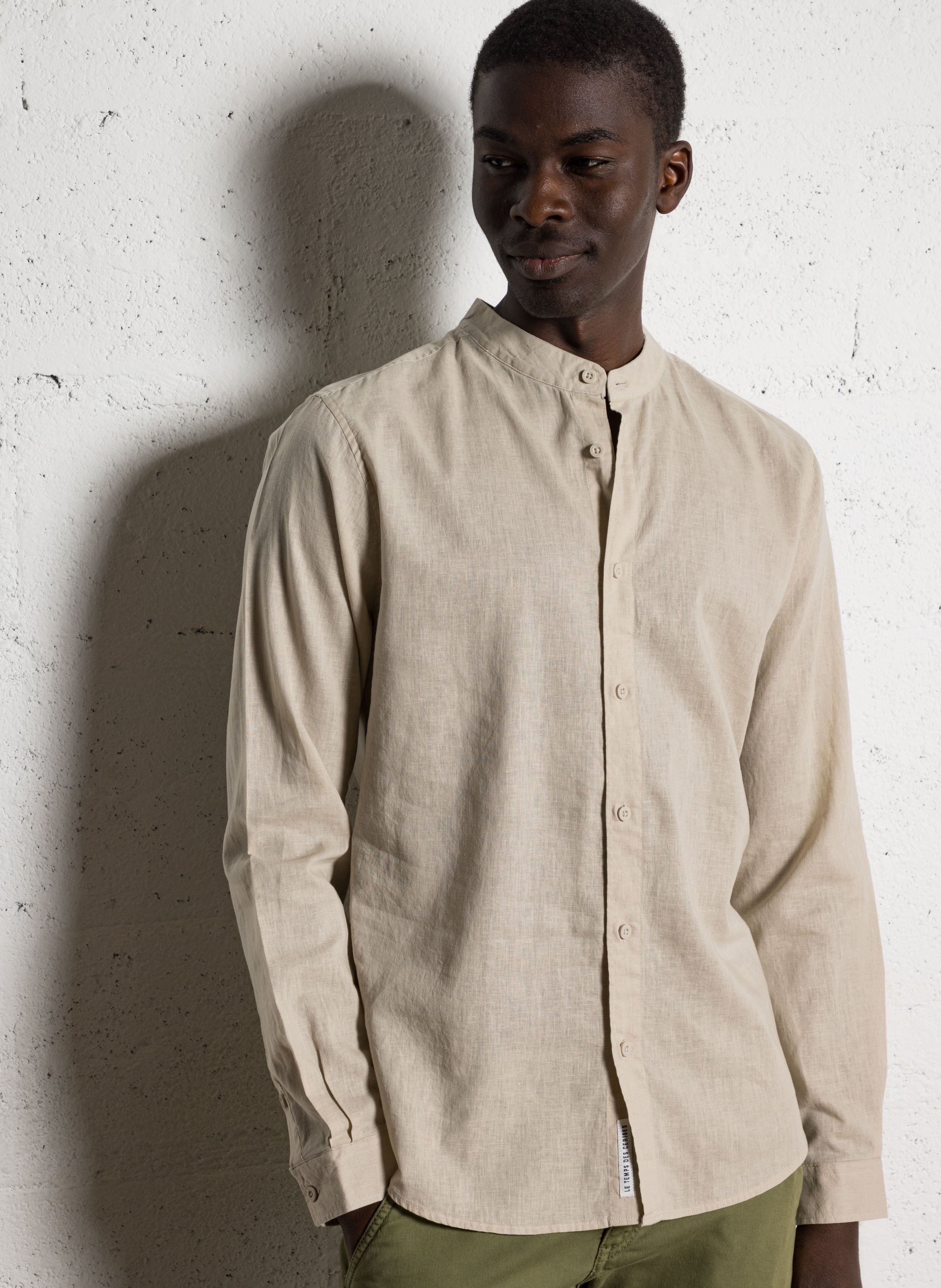 Chemise col mao en lin mélangé Relis Natural Le Temps Des Cerises ...