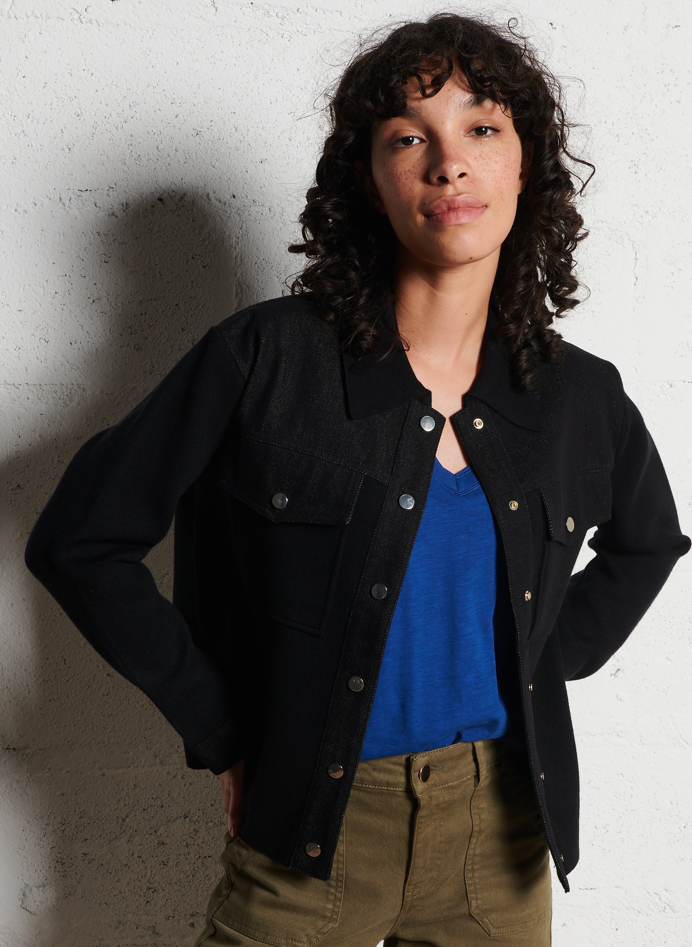 Straight-cut Jacket With Classic Collar Noir Maison 123 - Women ...